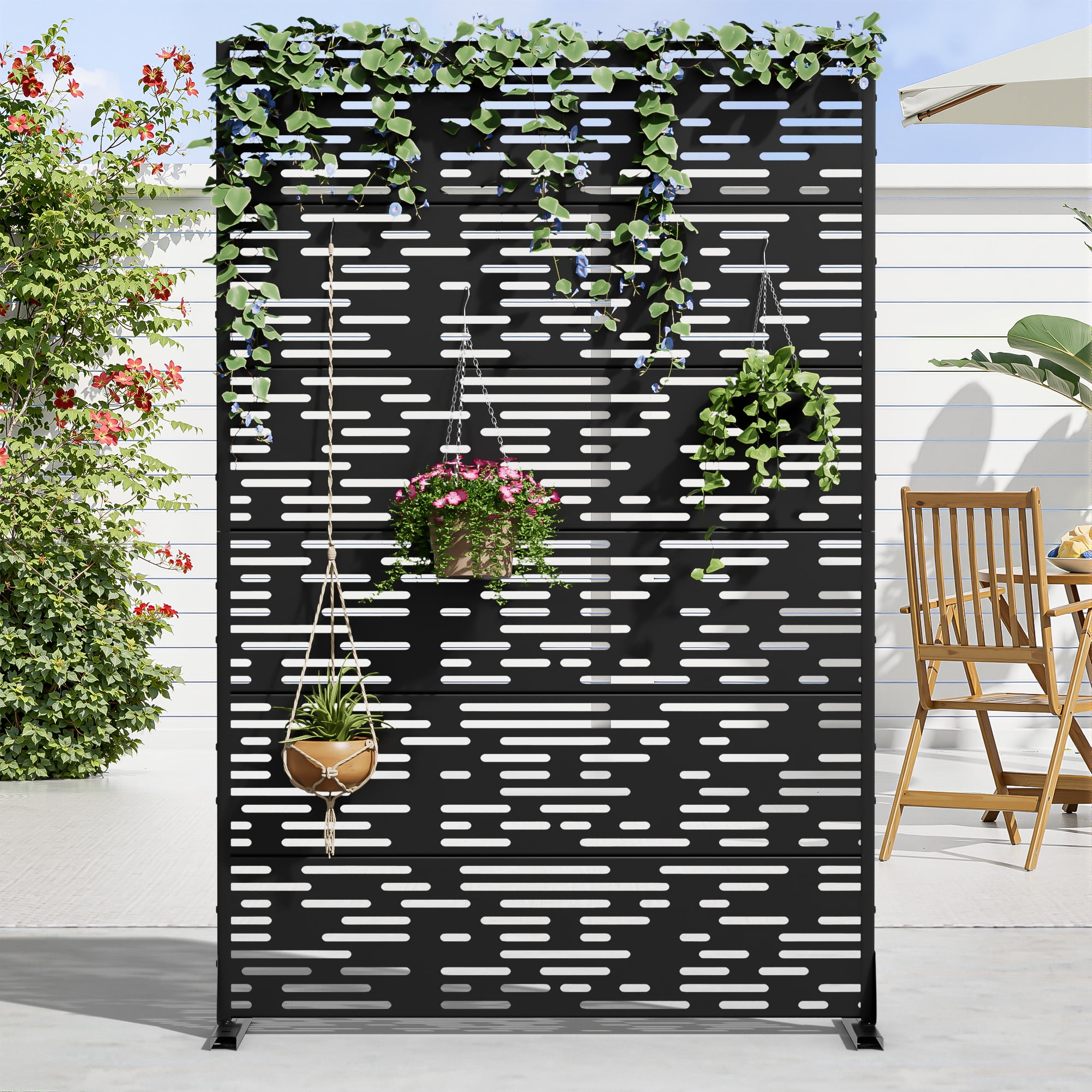 MAYEERTY 72 × 47in Outdoor Privacy Screen with Stand Metal Balcony ...