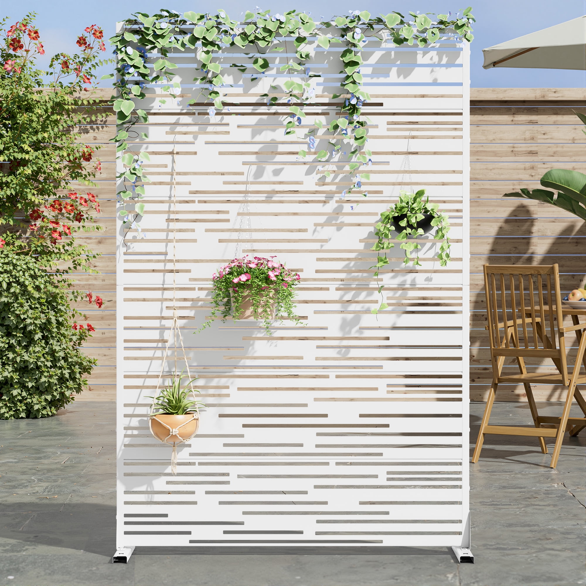 MAYEERTY 72 × 47in Outdoor Privacy Screen with Stand, 3 Panels Metal ...