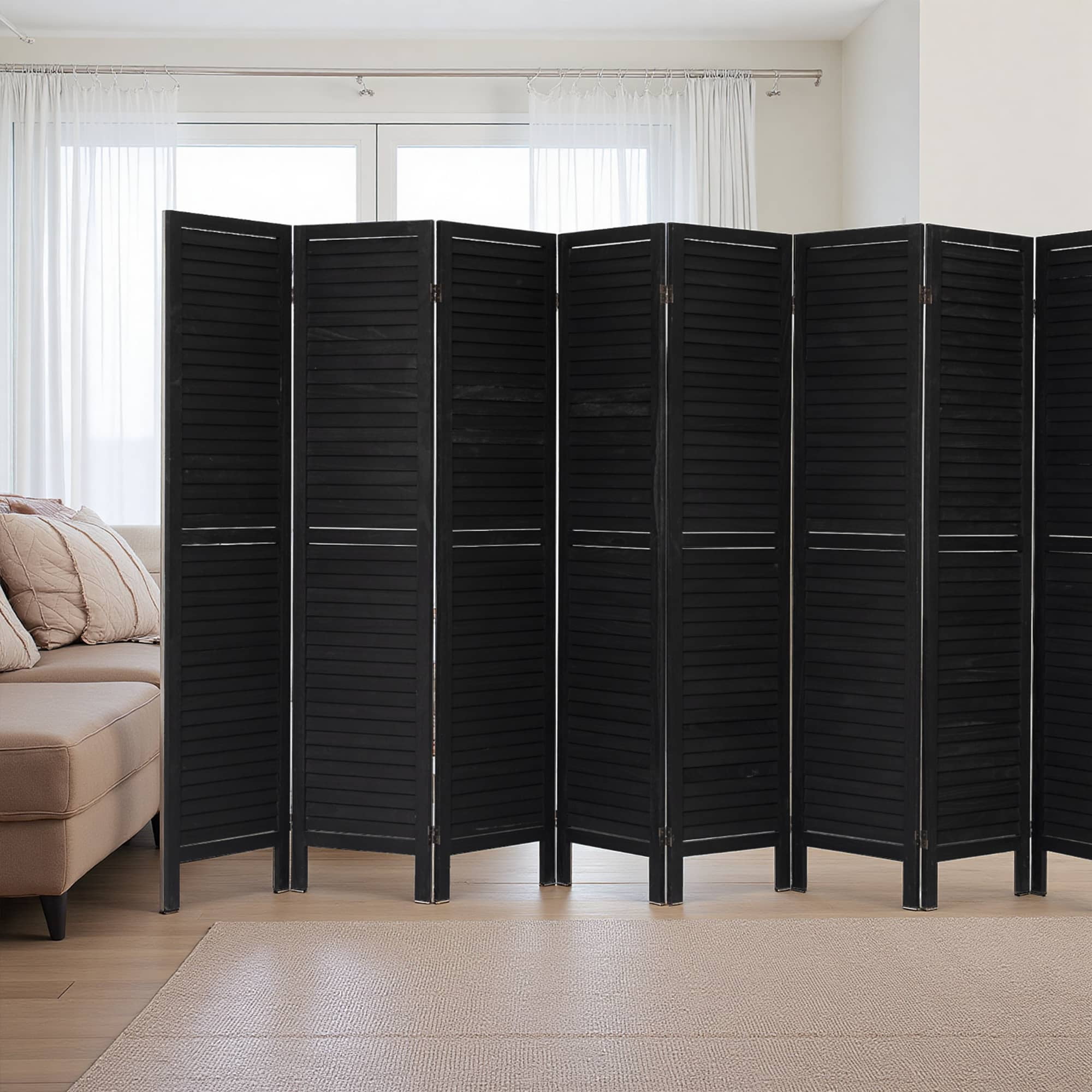 Dovelina 8 Panel Room Divider, 5.6Ft Wood Freestanding Louvered Divider ...