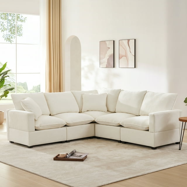 Dovelina 86*86" Modern L Shape Modular Sofa, 5 Seat Chenille Sectional ...
