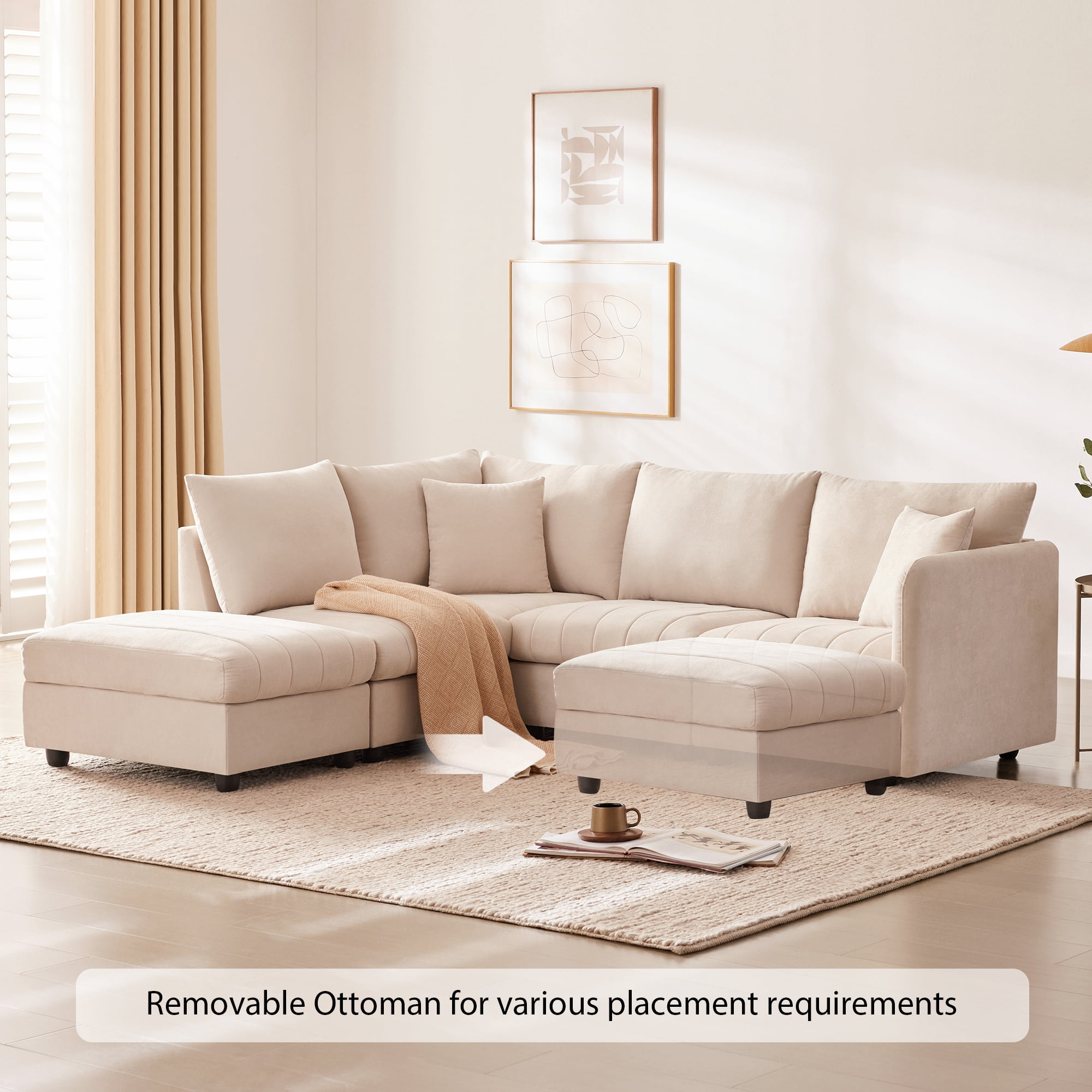 MAYEERTY 89x79" Modern Sectional Sofa - Vertical Stripes 5-Seat Couch ...