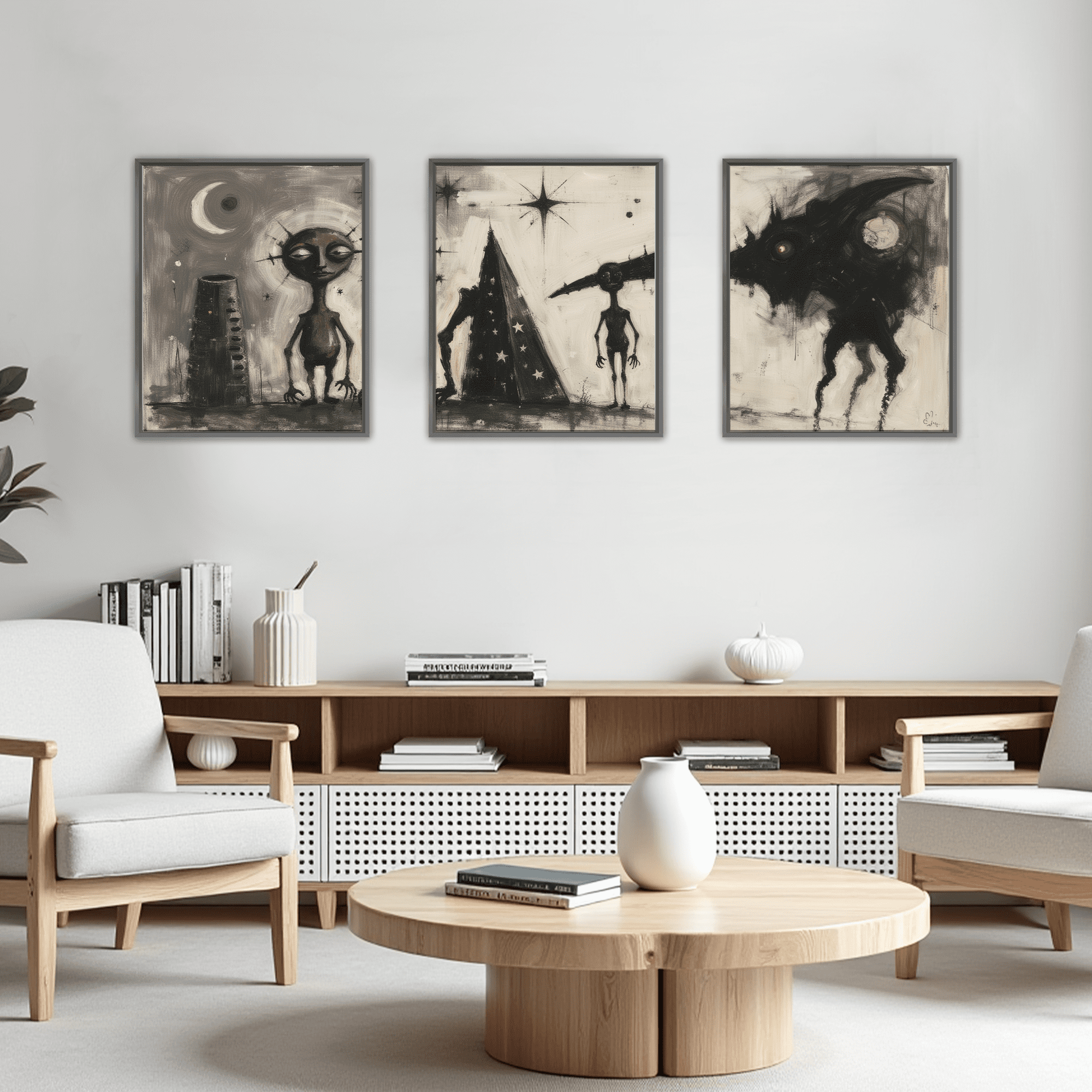 Dovelina Black & White Alien Wall Art – Three-Legged & Spiked-Head ...