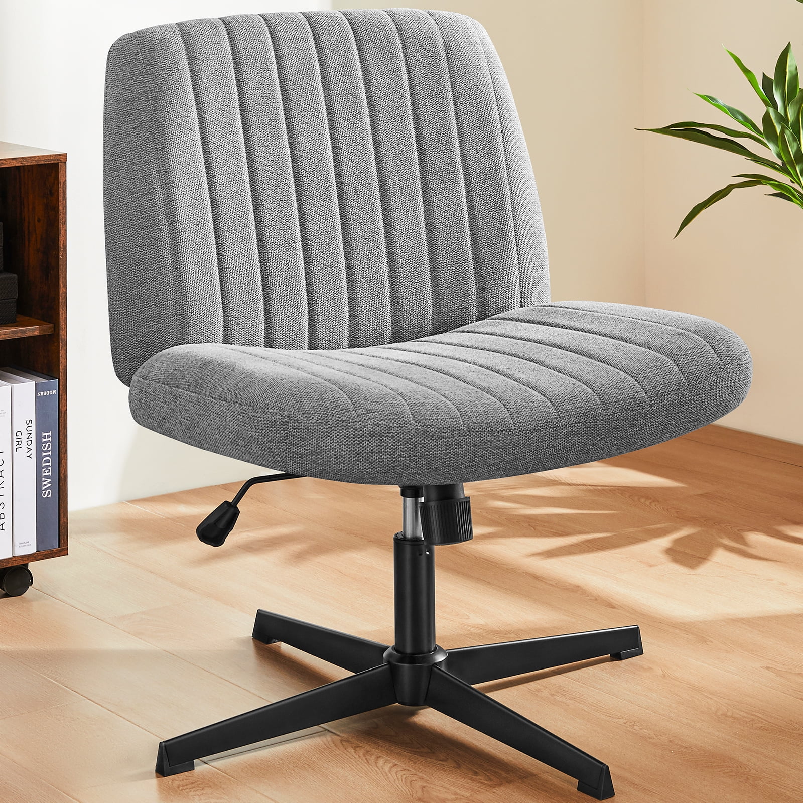 Dovelina Wide Desk Chair ，No Wheels Cross Legged Office Chair Armless ...