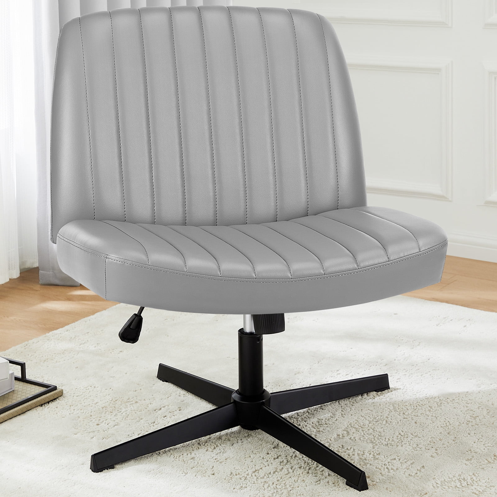 Dovelina Wide Desk Chair ，No Wheels Cross Legged Office Chair Armless ...