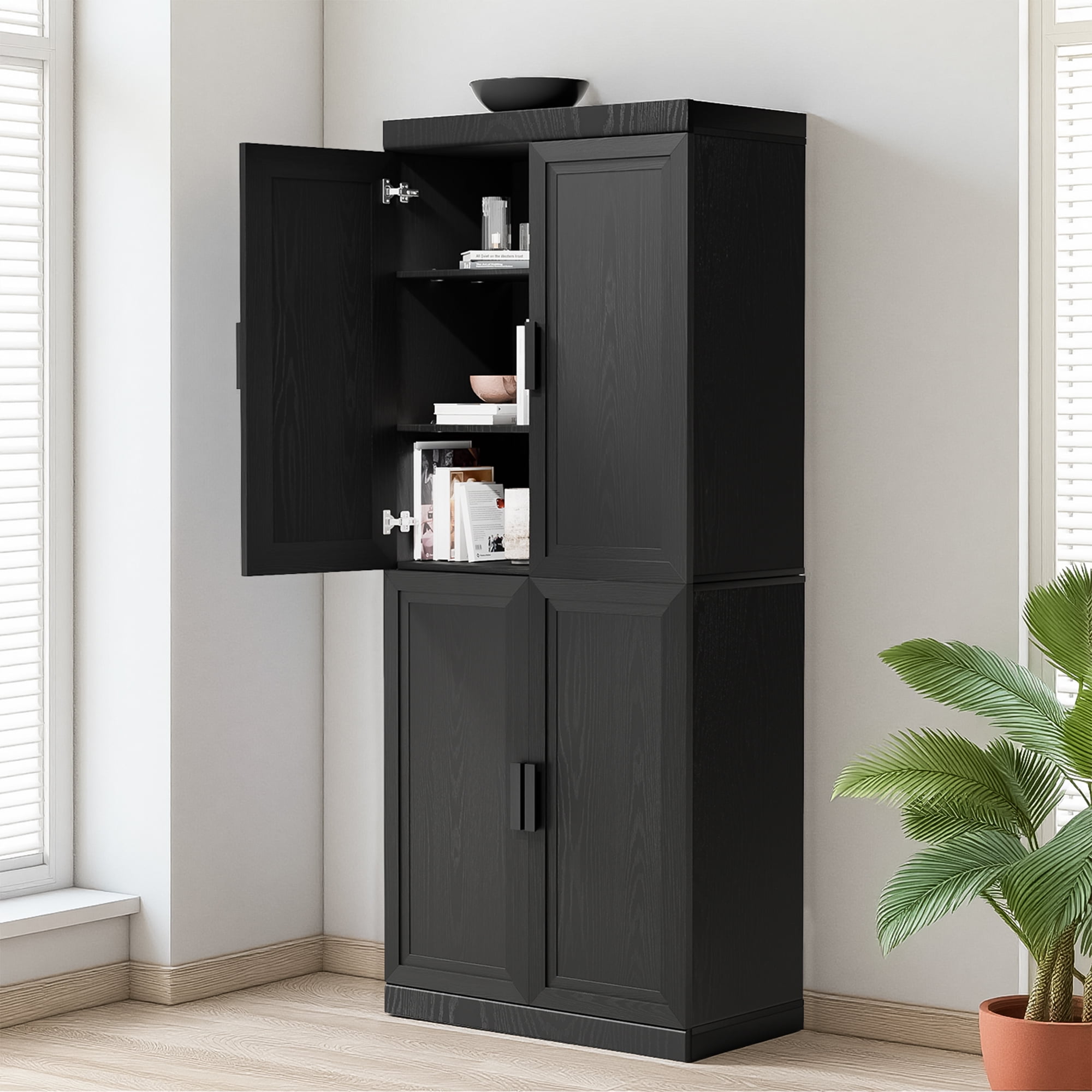 MAYEERTY Doorless Open Shelves Storage Wood Cabinet for Living Room，Set ...