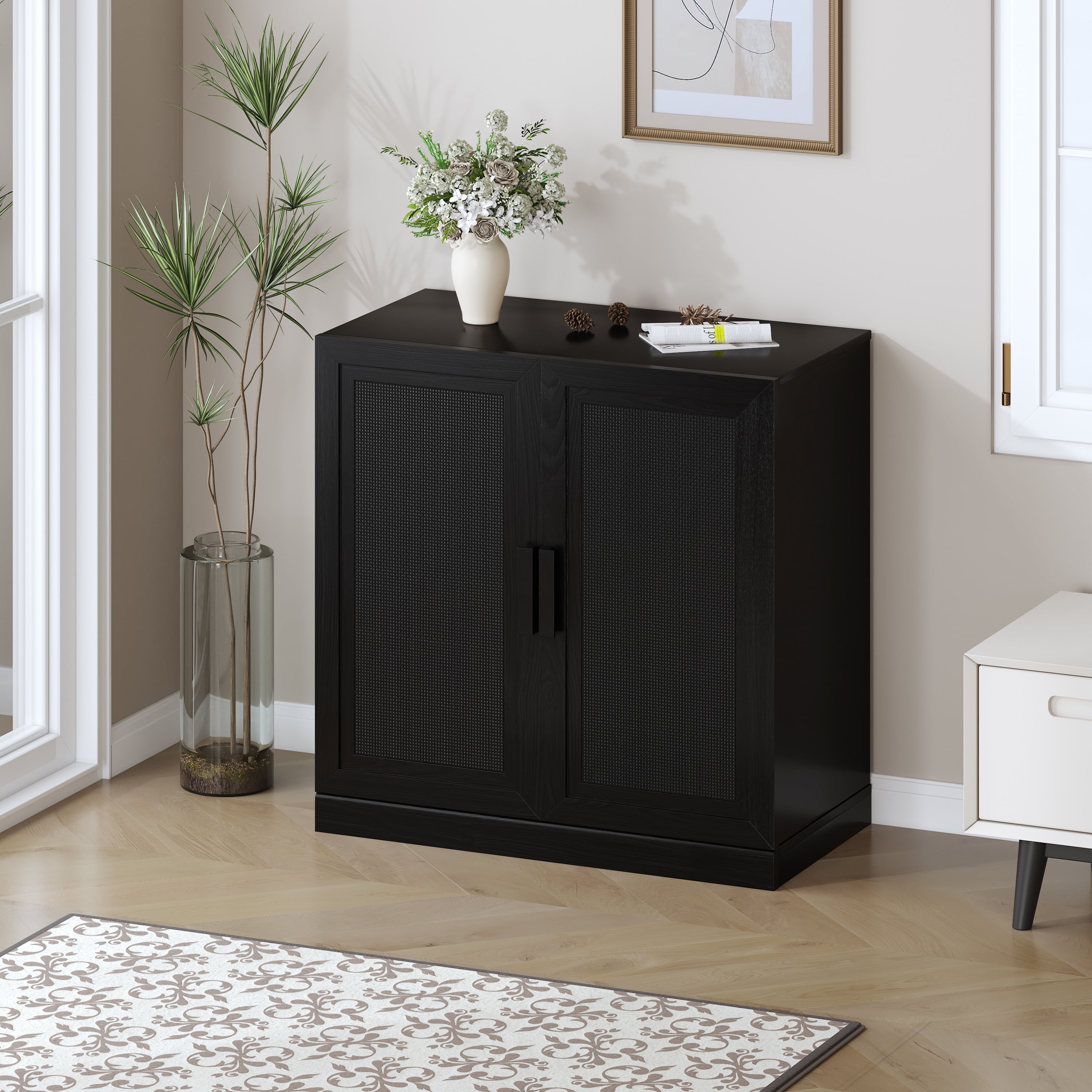 MAYEERTY Doorless Open Shelves Storage Wood Cabinet for Living Room，Set ...