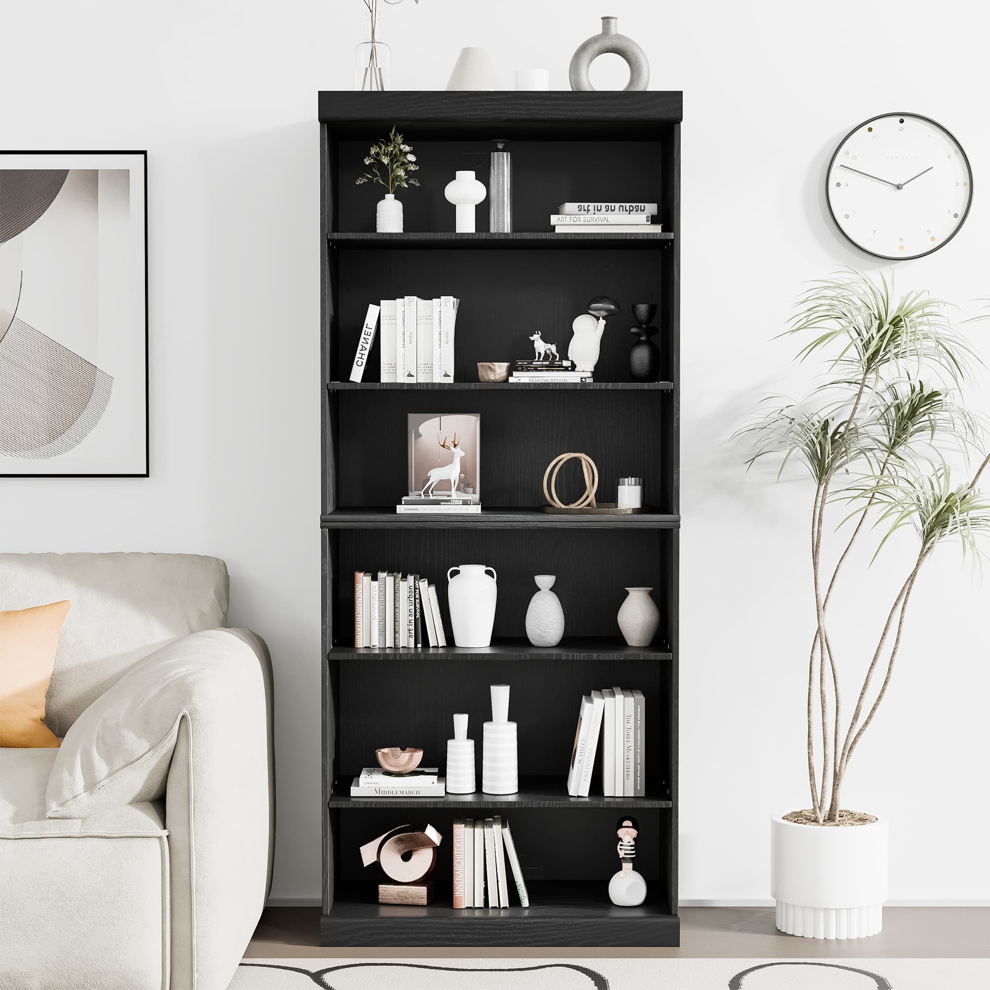 MAYEERTY Doorless Open Shelves Storage Wood Cabinet for Living Room ...