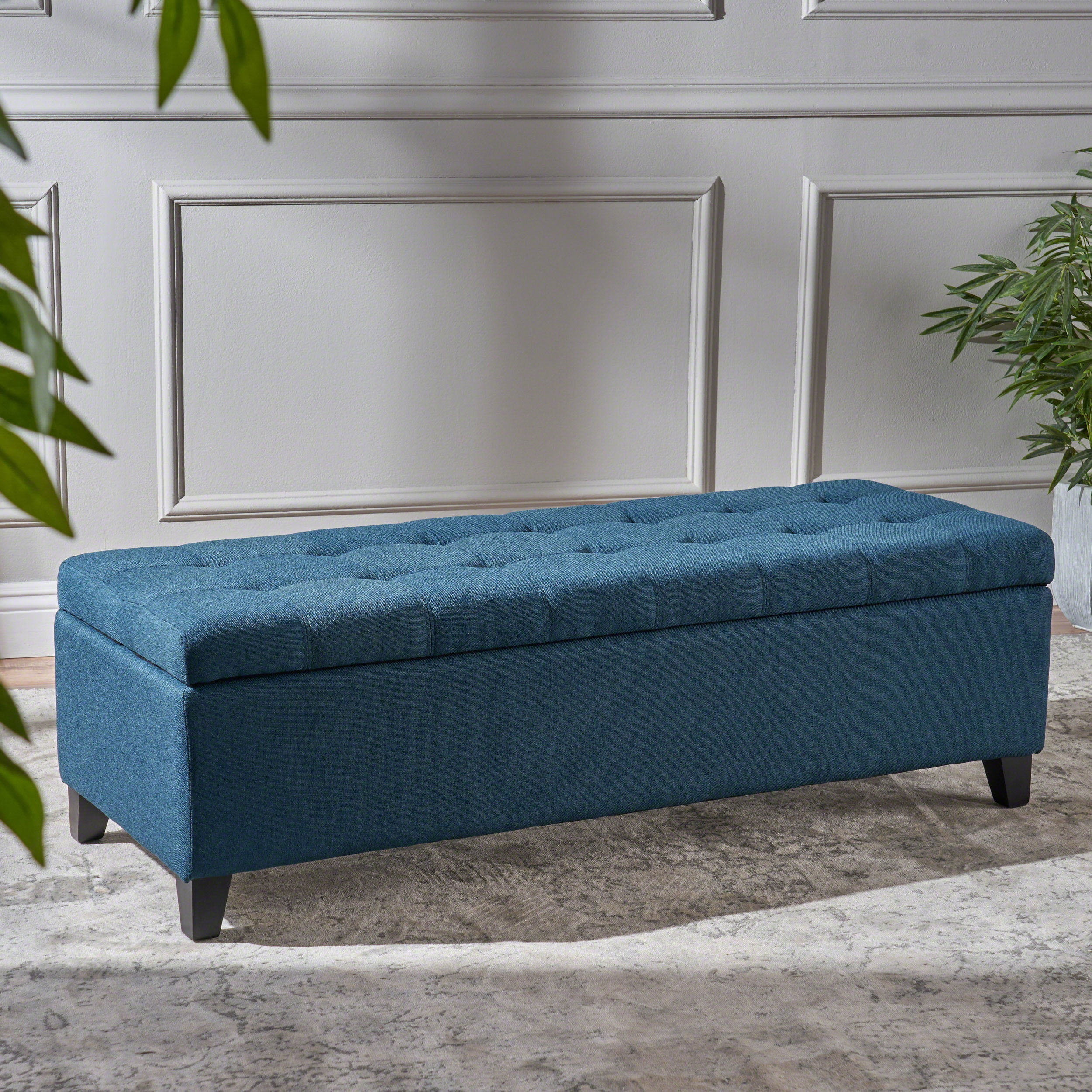 MAYEERTY Fabric Ottoman Bench - Rectangular, Hinged Lid for Seating ...