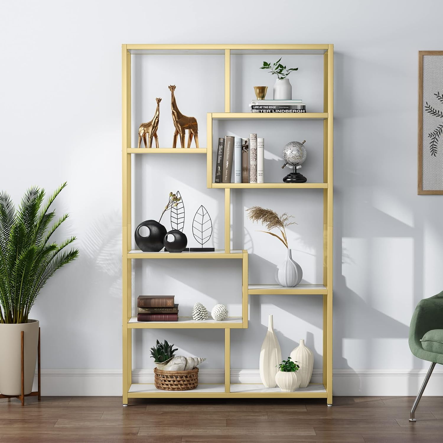 MAYEERTY Freestanding 9-Tier Etagere Bookshelf Industrial Charm Home ...