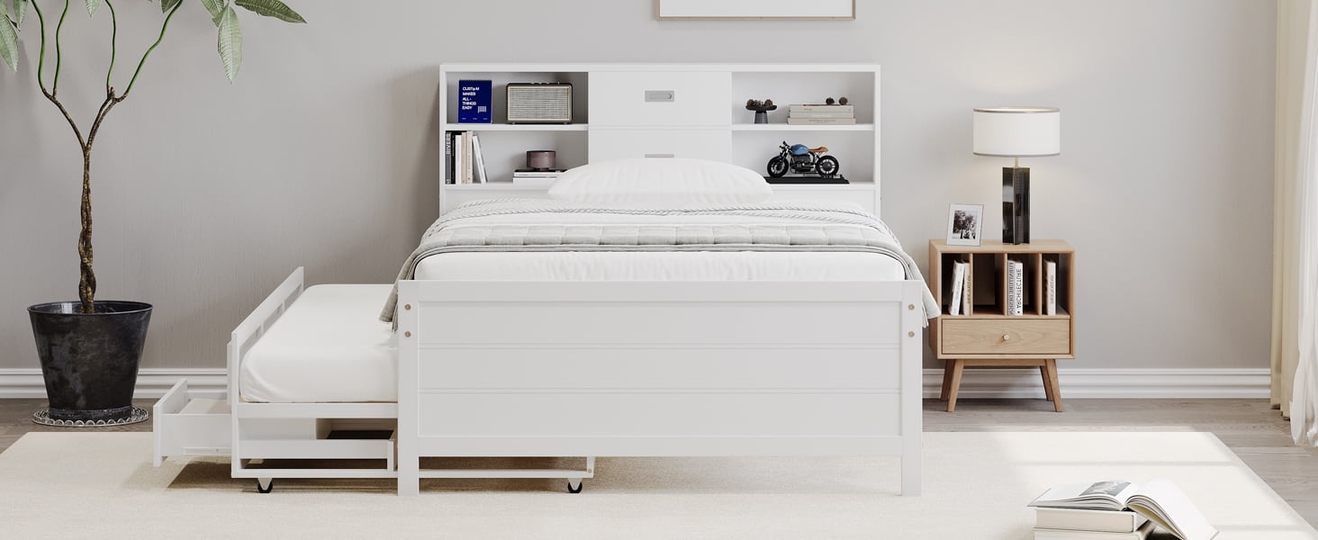 Dovelina Full Size Captain Bed with Storage Bookcase Headboard,Captain ...