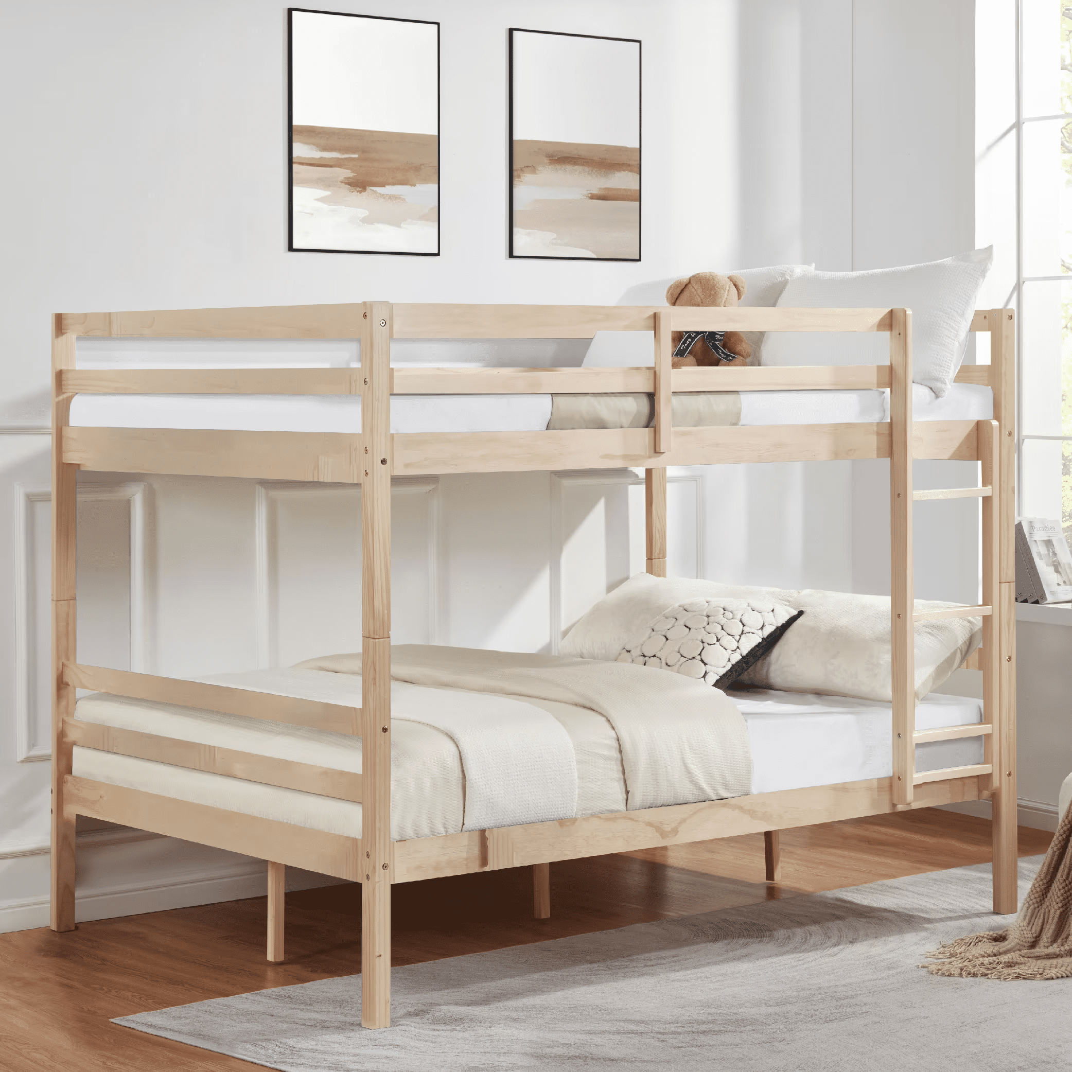 MAYEERTY Full over Full Bunk Bed with Ladder, Wooden Bed Frame with ...