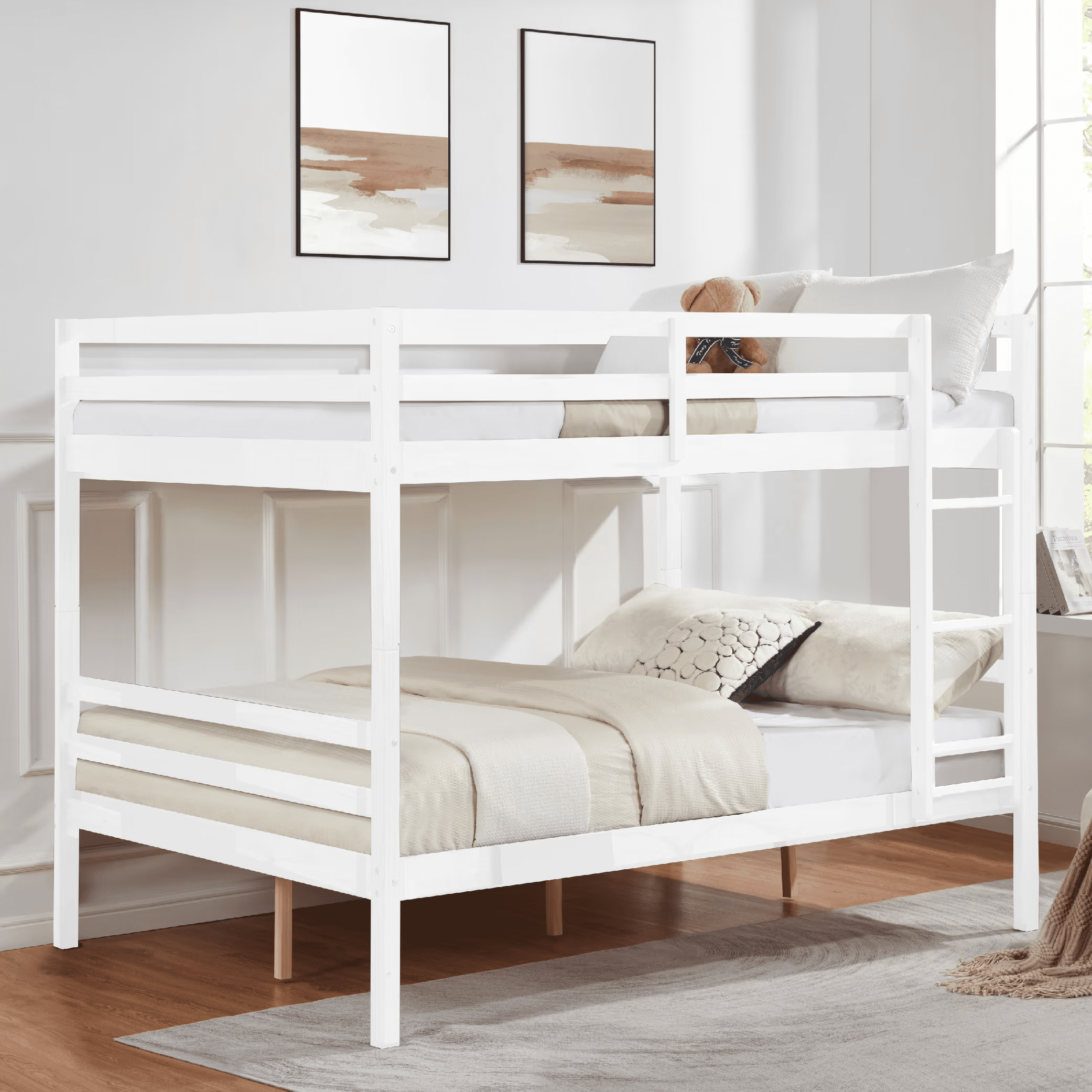 MAYEERTY Full over Full Bunk Bed with Ladder, Wooden Bed Frame with ...