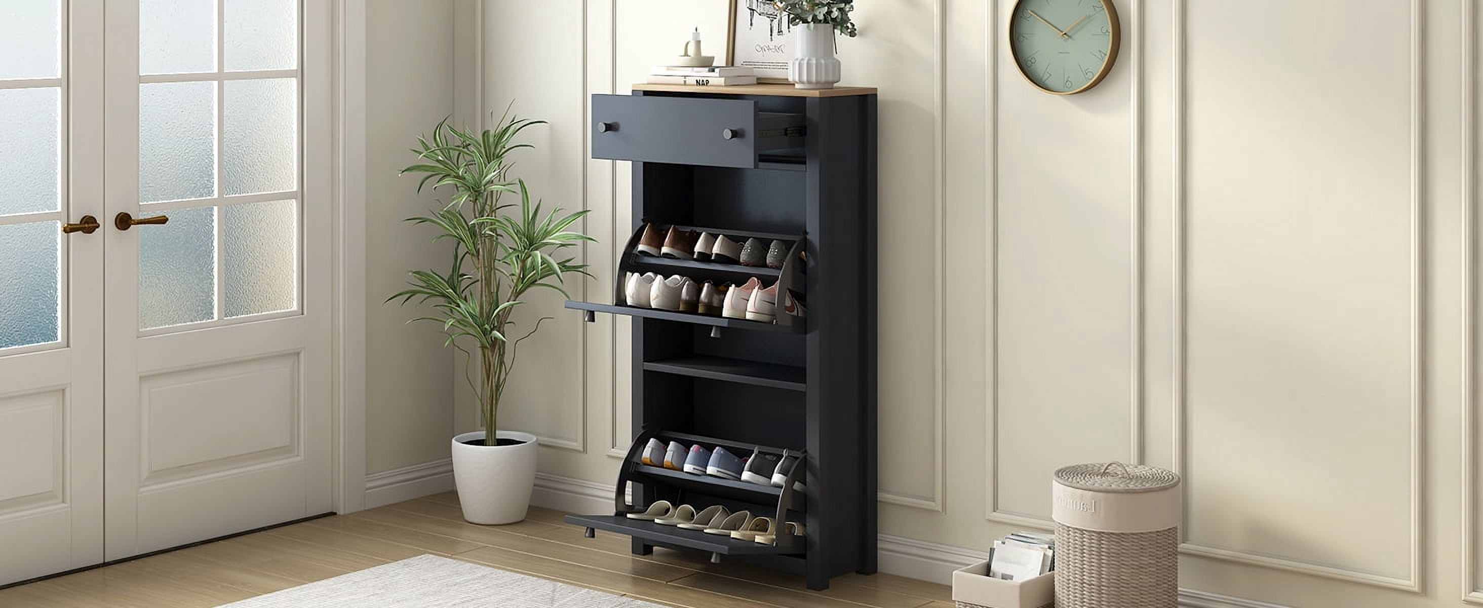 Dovelina Functional Entryway Organizer with 2 Flip Drawers, Wood Grain ...