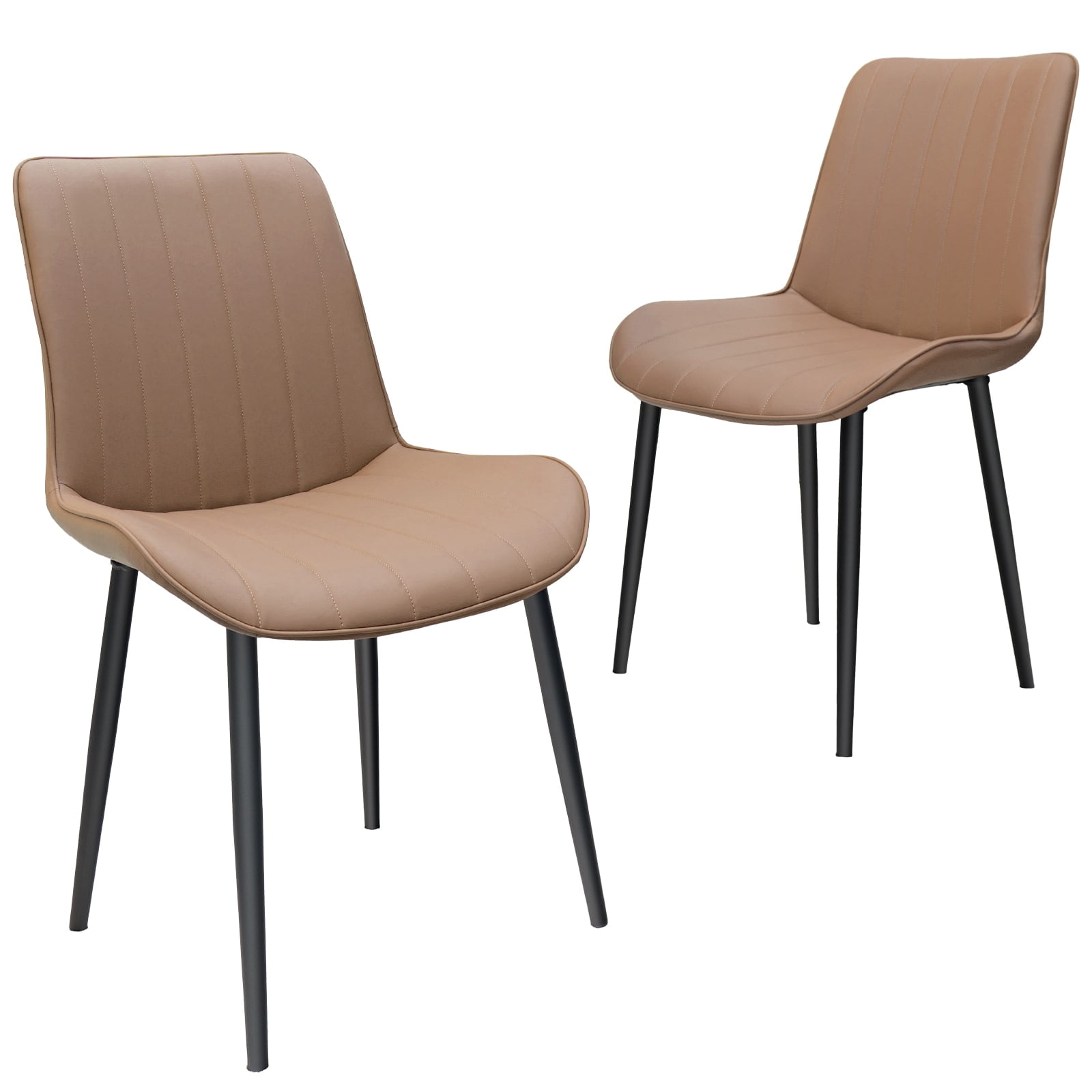 Dovelina Khaki Red PU Leather Dining Chairs with Metal Legs, Wave ...