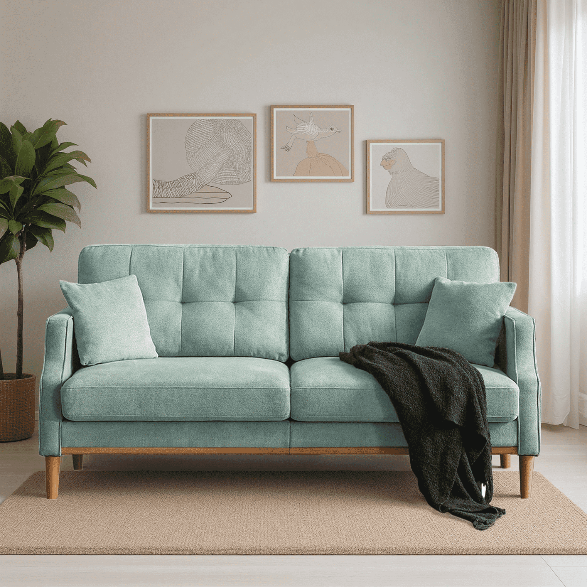 Dovelina 3-Seater Sofa with Waterproof Fabric, USB Port, Cushions ...