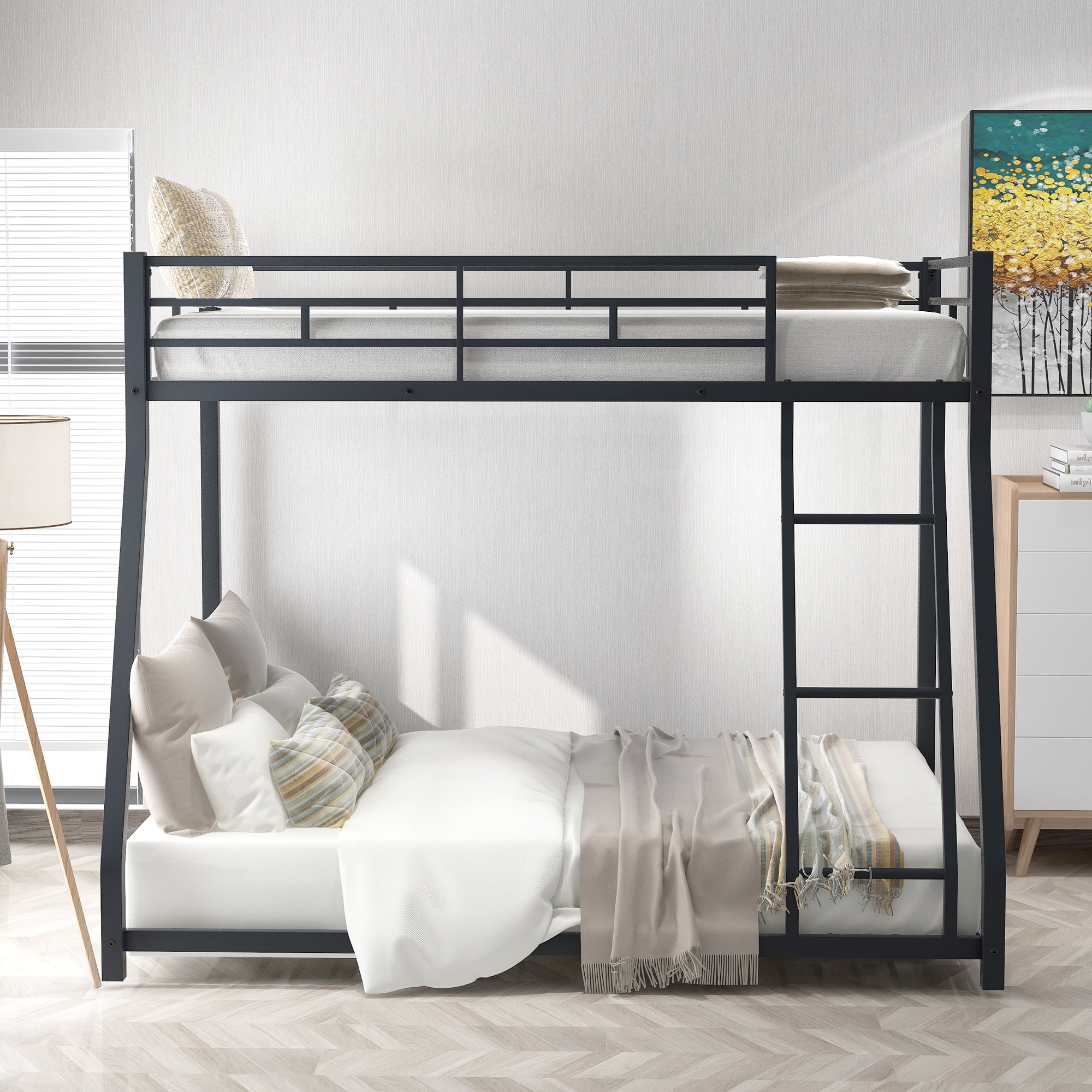 Dovelina Metal Floor Bunk Bed, Twin over Full,Black - Walmart.com