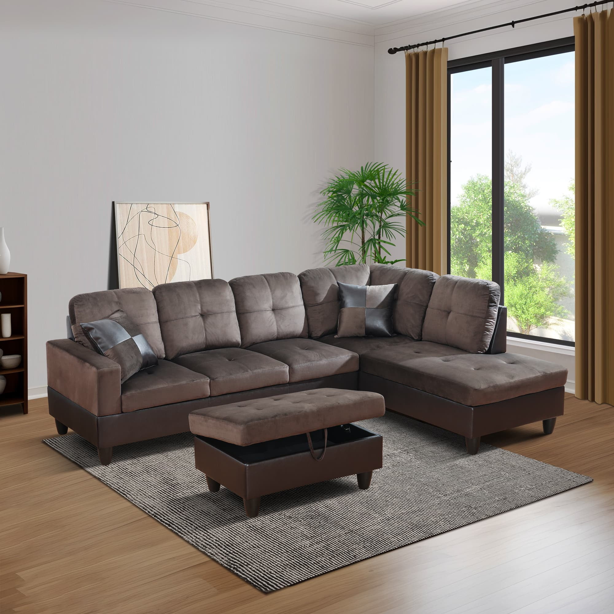 MAYEERTY 103.5" Modern Flannel PVC 3-Piece Couch Living Room Sofa Set ...