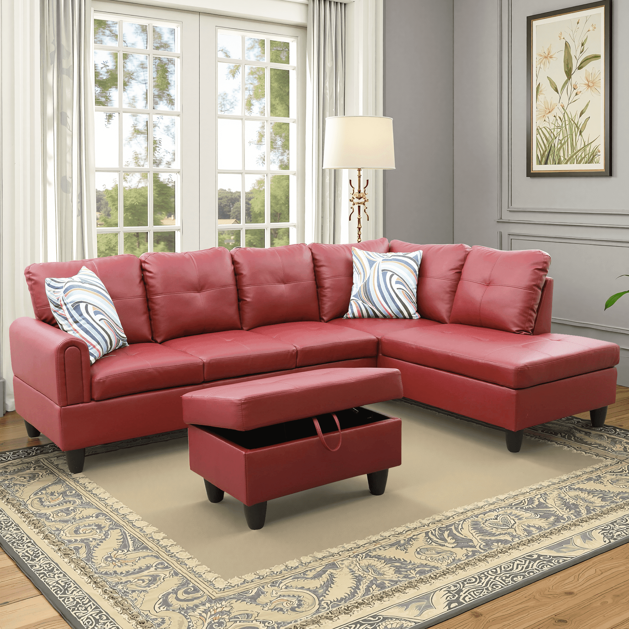 MAYEERTY 97" Ruby Modern Faux Leather Couch Durable Rich-Toned Living ...