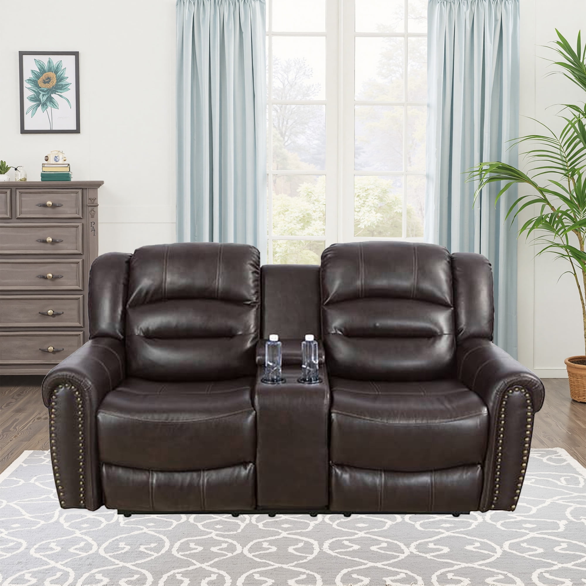 MAYEERTY 76" Semi PU Leather Loveseat Recliner - Business Function for ...
