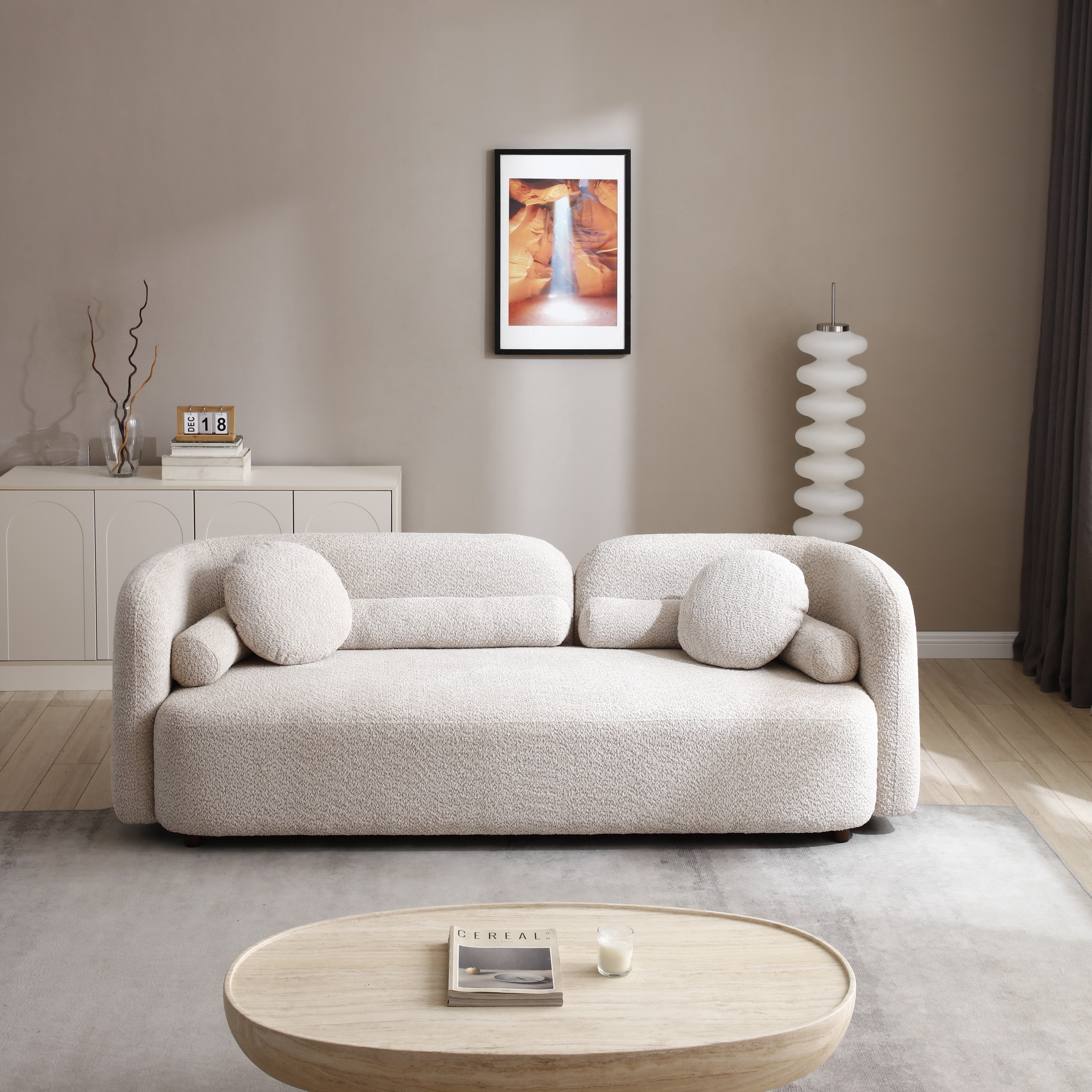 MAYEERTY Modern Couch for Living Room, Beige Boucle Fleece Upholstered ...