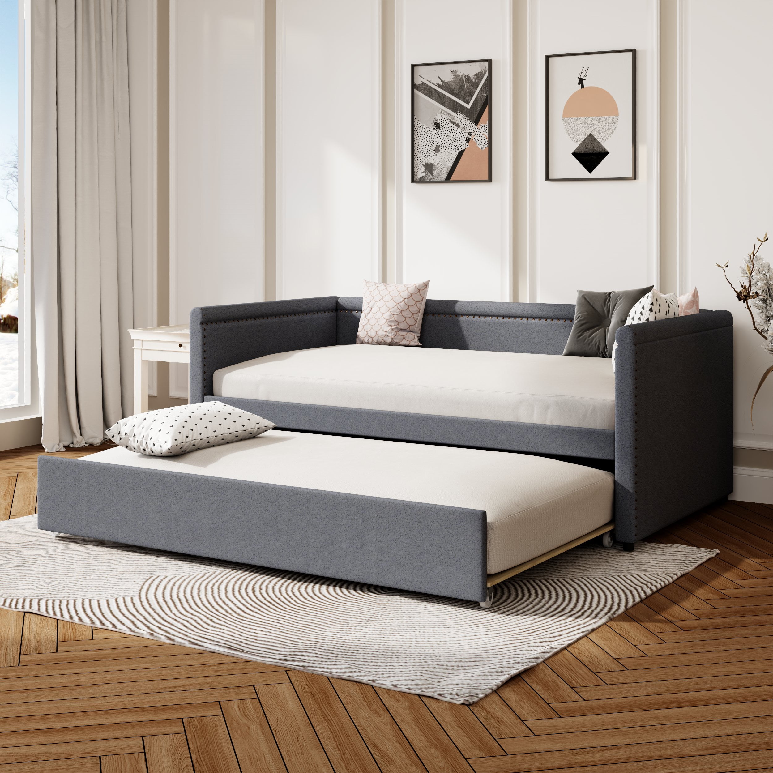 MAYEERTY Modern Style Twin Size Upholstered Daybed with Trundle for ...