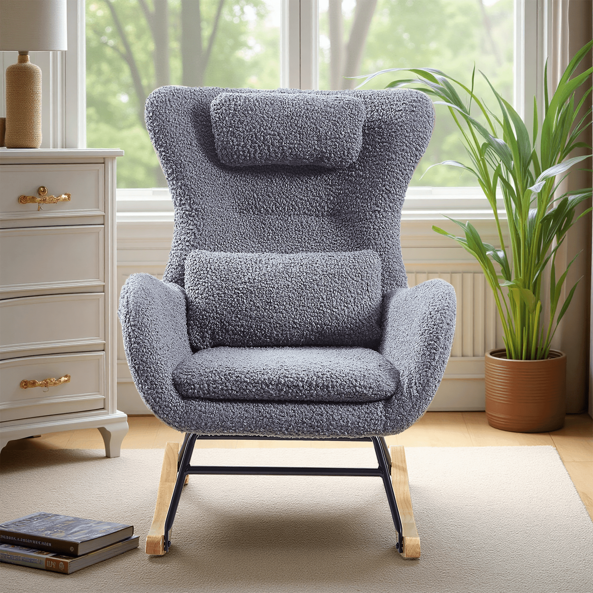 Dovelina Modern Teddy Nursery Rocking Chair with High Backrest for ...