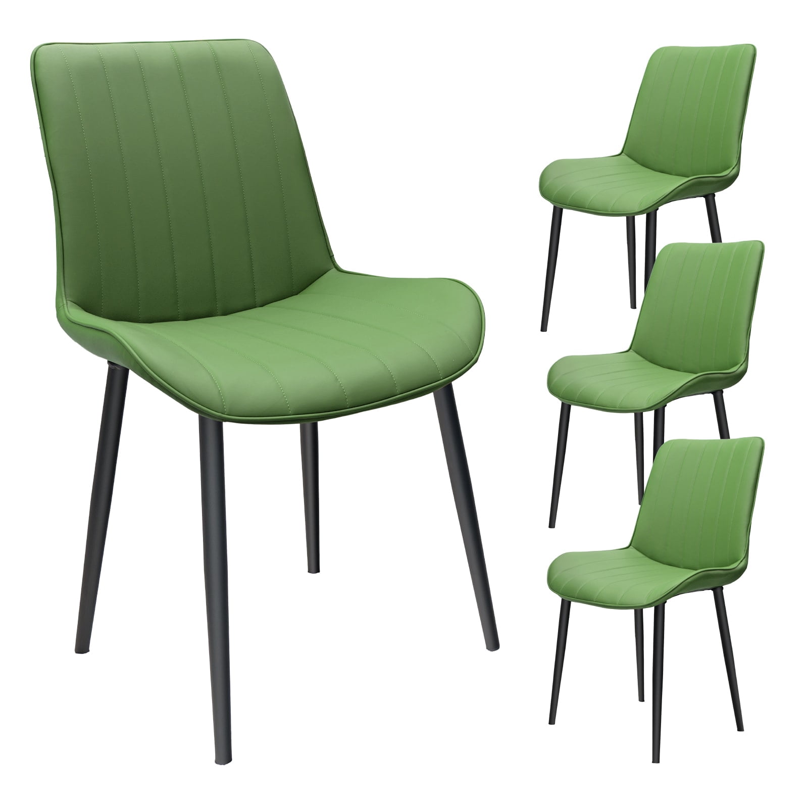 Dovelina Olive Green Red PU Leather Dining Chairs with Metal Legs, Wave ...