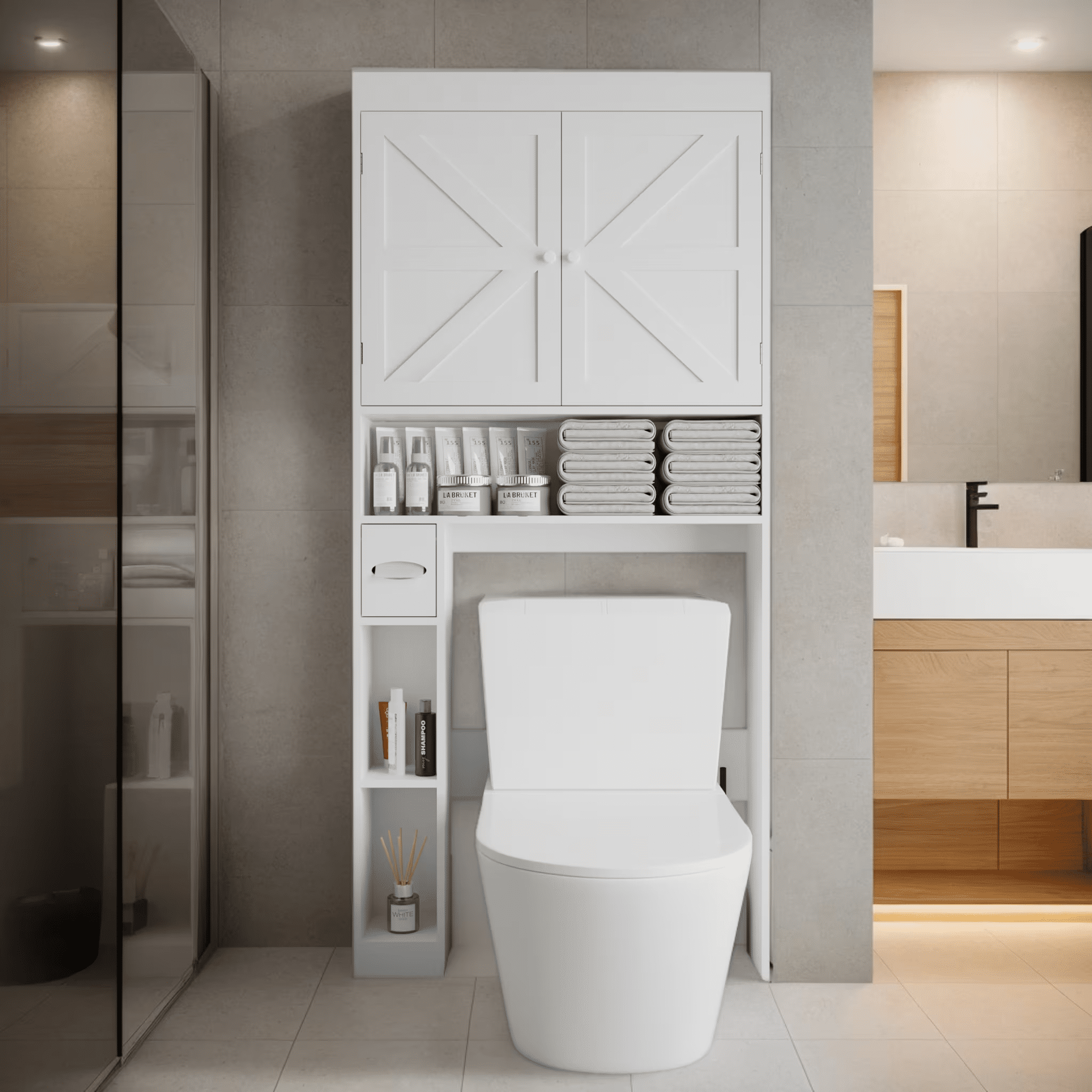 MAYEERTY Over-The-Toilet Storage Cabinet, Farmhouse Style, Bathroom ...