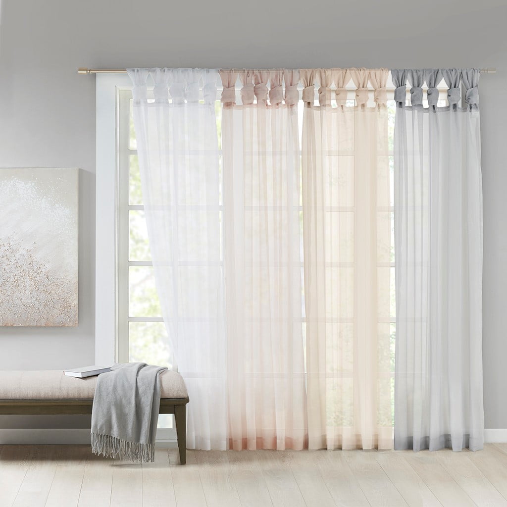 Dovelina Polyester Twisted tab Voile Sheer top finish window curtain ...