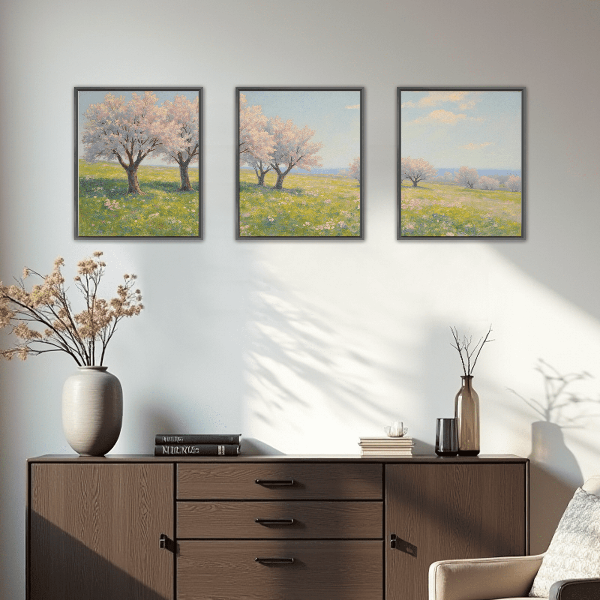 Dovelina Sakura Wall Art – Cherry Trees on a Blooming Hillside, Rolling ...