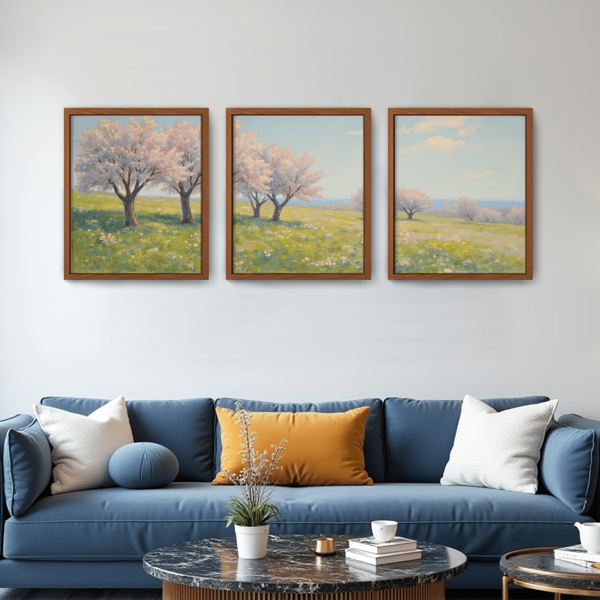 Dovelina Sakura Wall Art – Cherry Trees on a Blooming Hillside, Rolling ...