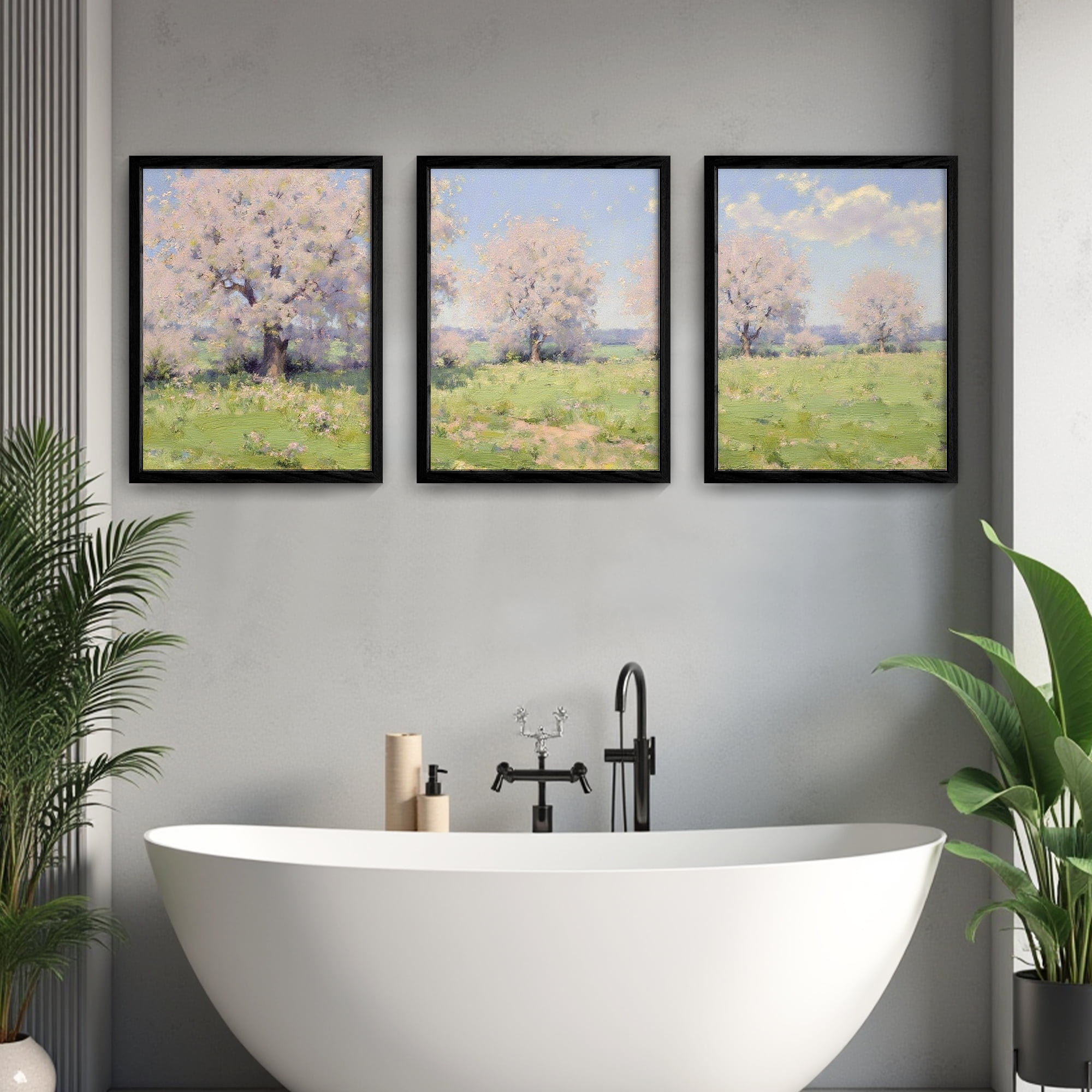 Dovelina Sakura Wall Art – Vibrant Cherry Trees, Flower-Filled Meadow ...