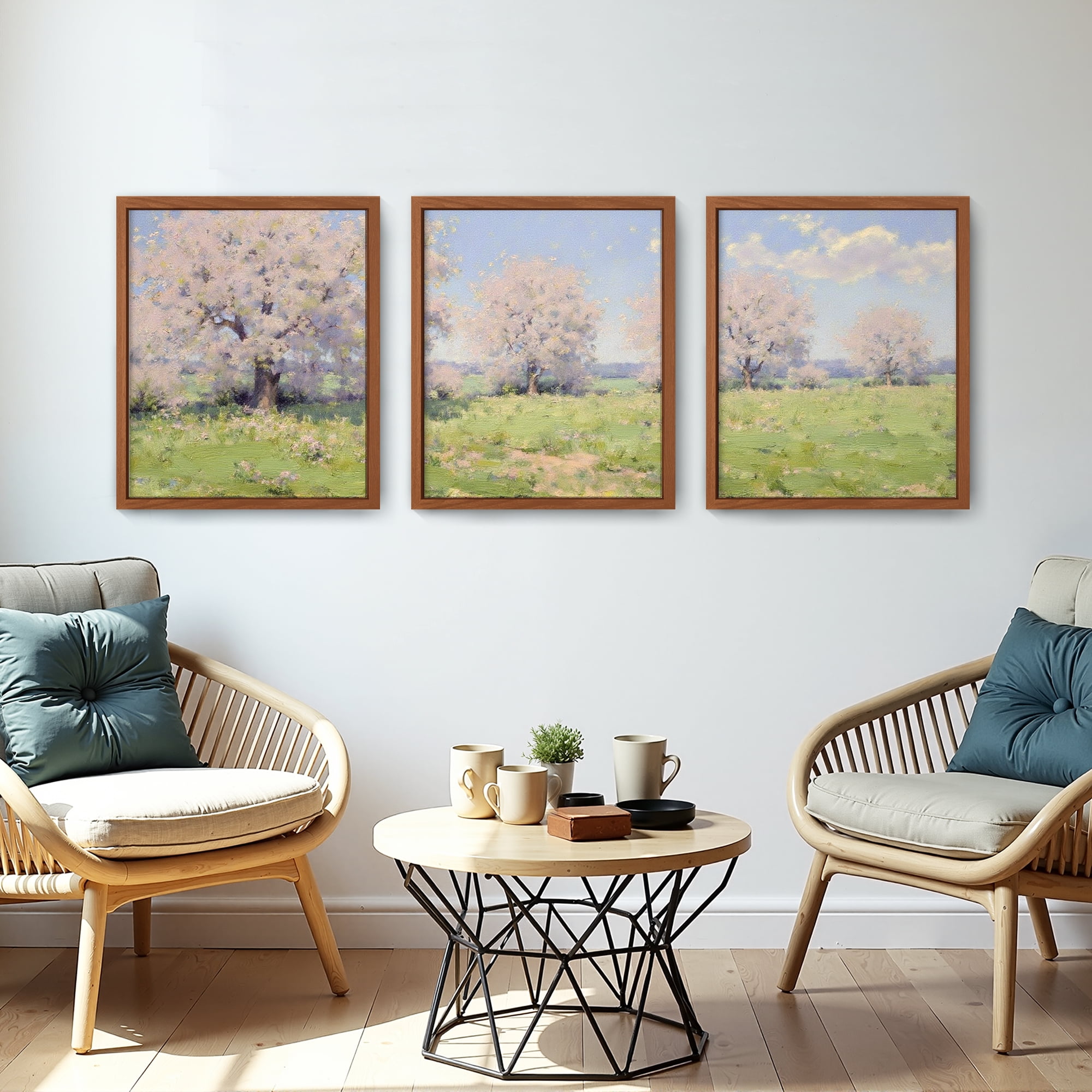 Dovelina Sakura Wall Art – Vibrant Cherry Trees, Flower-Filled Meadow ...