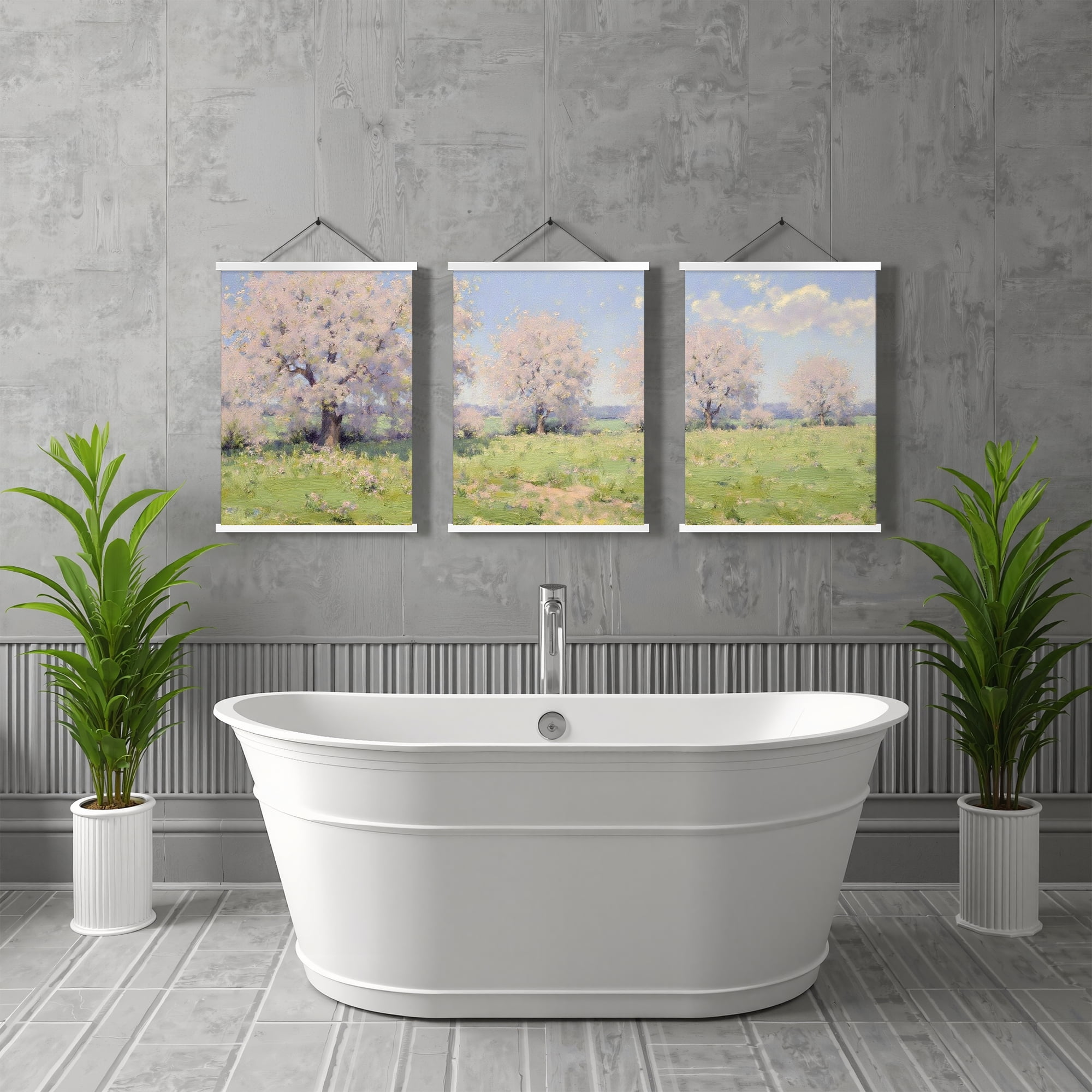 Dovelina Sakura Wall Art – Vibrant Cherry Trees, Flower-Filled Meadow ...