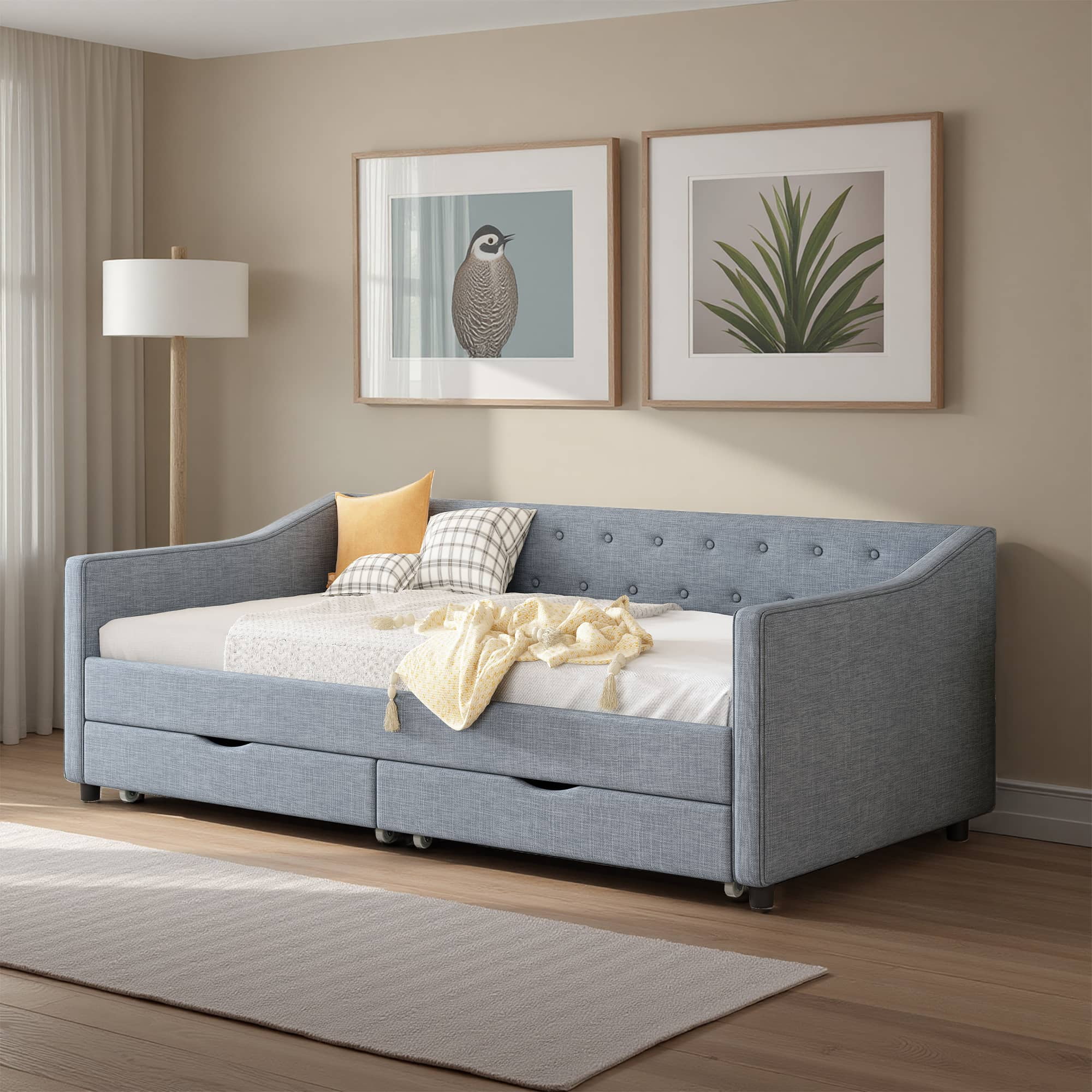 Dovelina Twin Size Upholstered Tufted Sofa Bed with Drawers, Light Grey ...