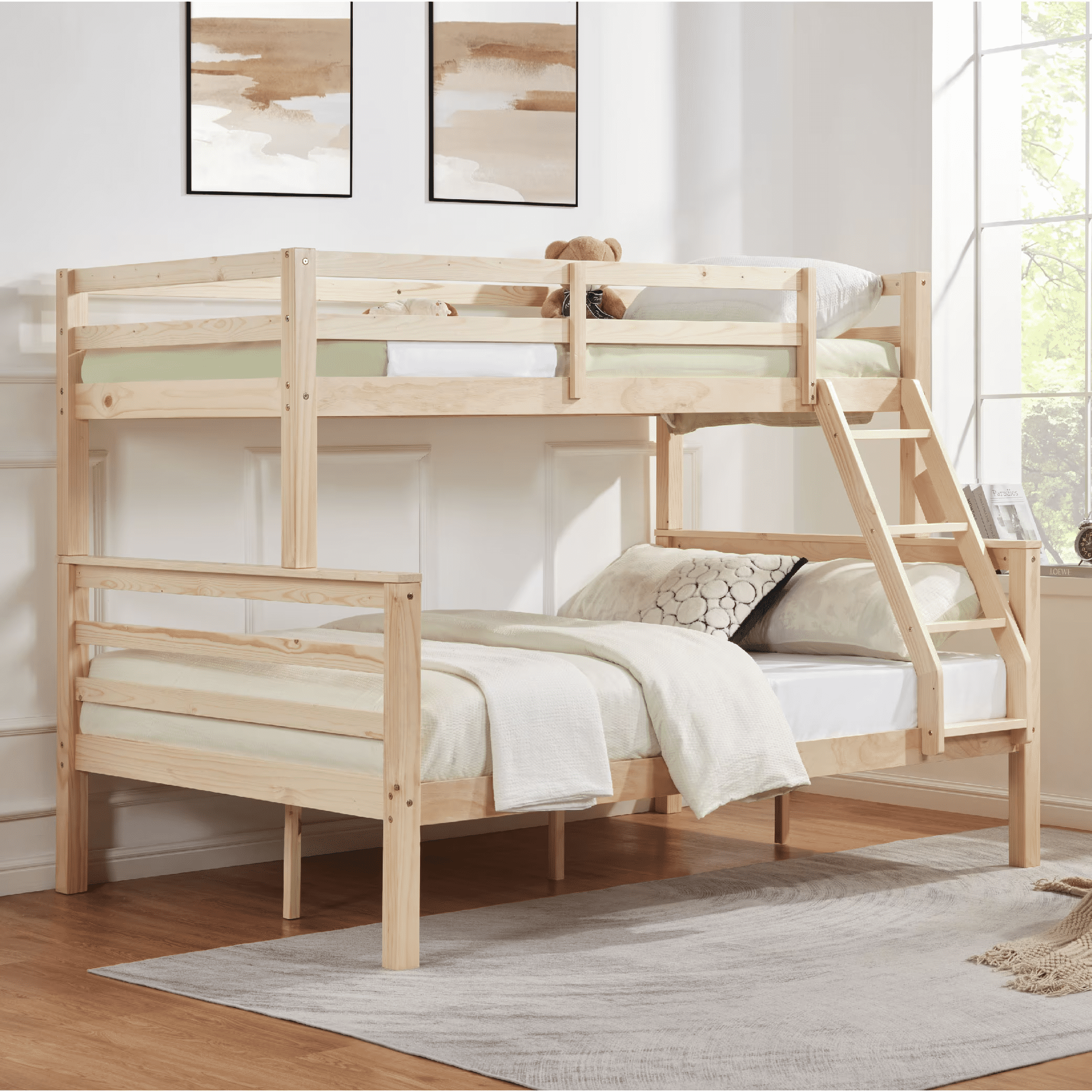MAYEERTY Twin over Full Bunk Bed with Thick Posts, Wooden Bed Frame ...