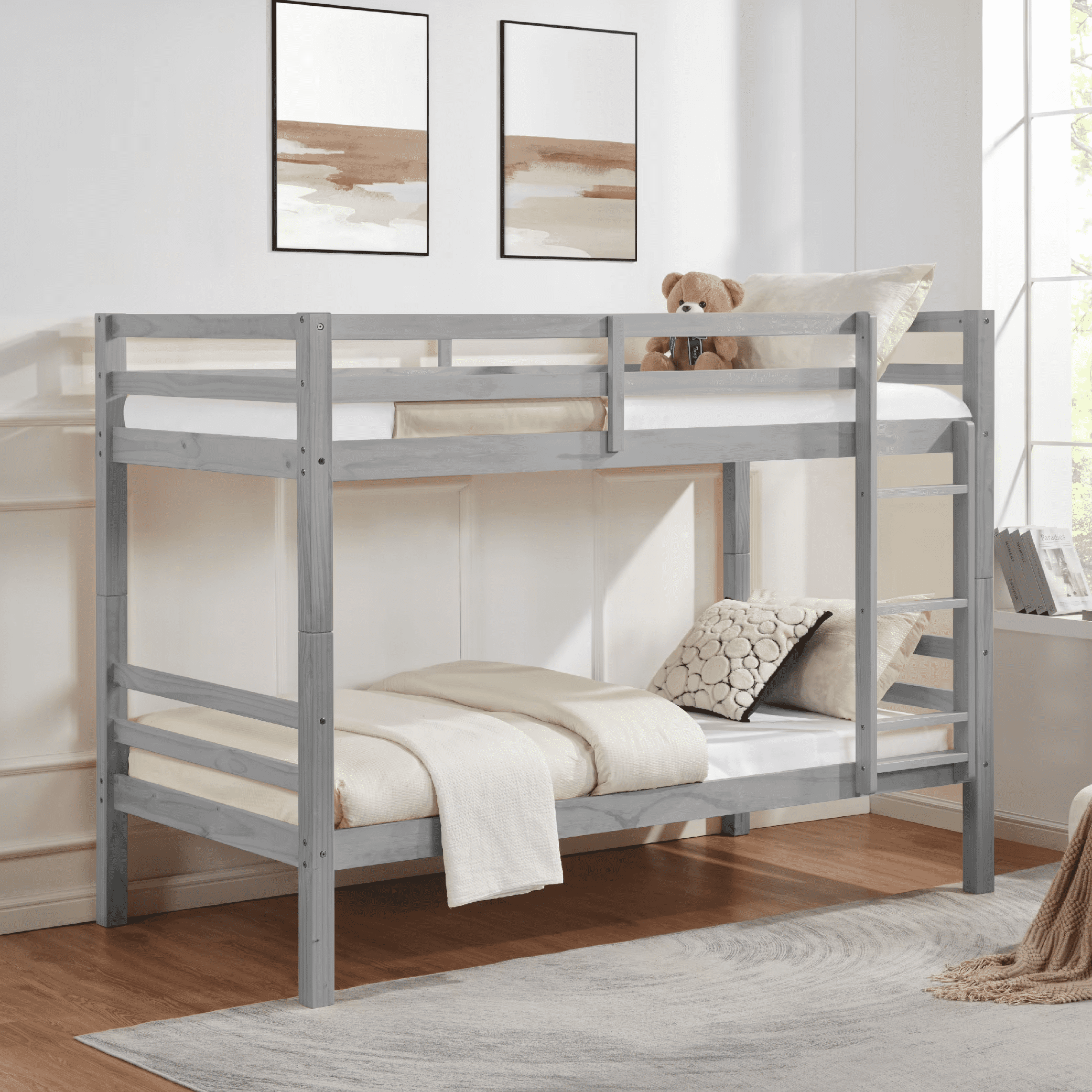 MAYEERTY Twin over Twin Bunk Bed with Thick Posts, Wooden Bed Frame ...