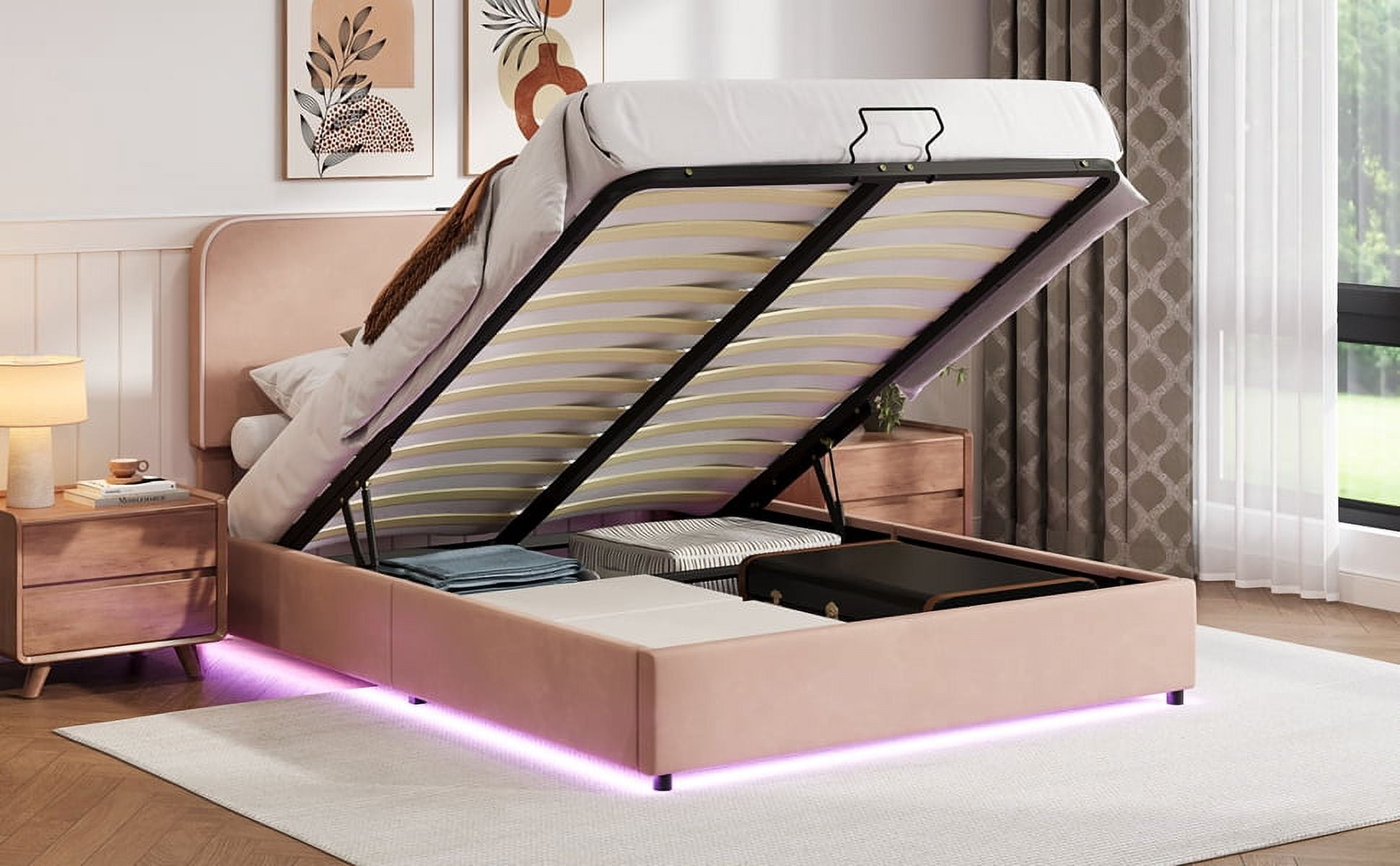 Dovelina Upholstered Platform Full Size Hydraulic Storage Bed, Lift Up ...