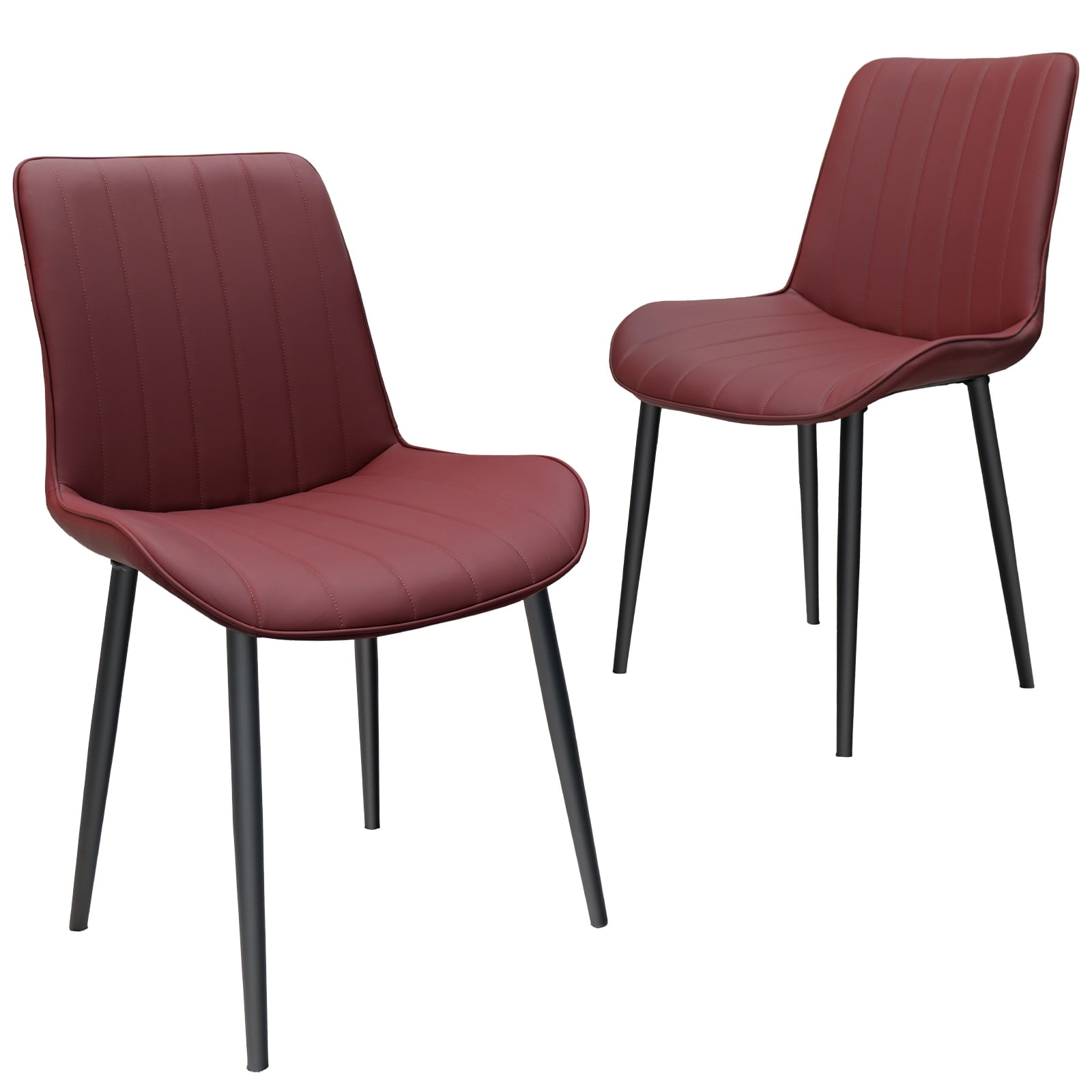 Dovelina Wine Red PU Leather Dining Chairs with Metal Legs, Wave ...