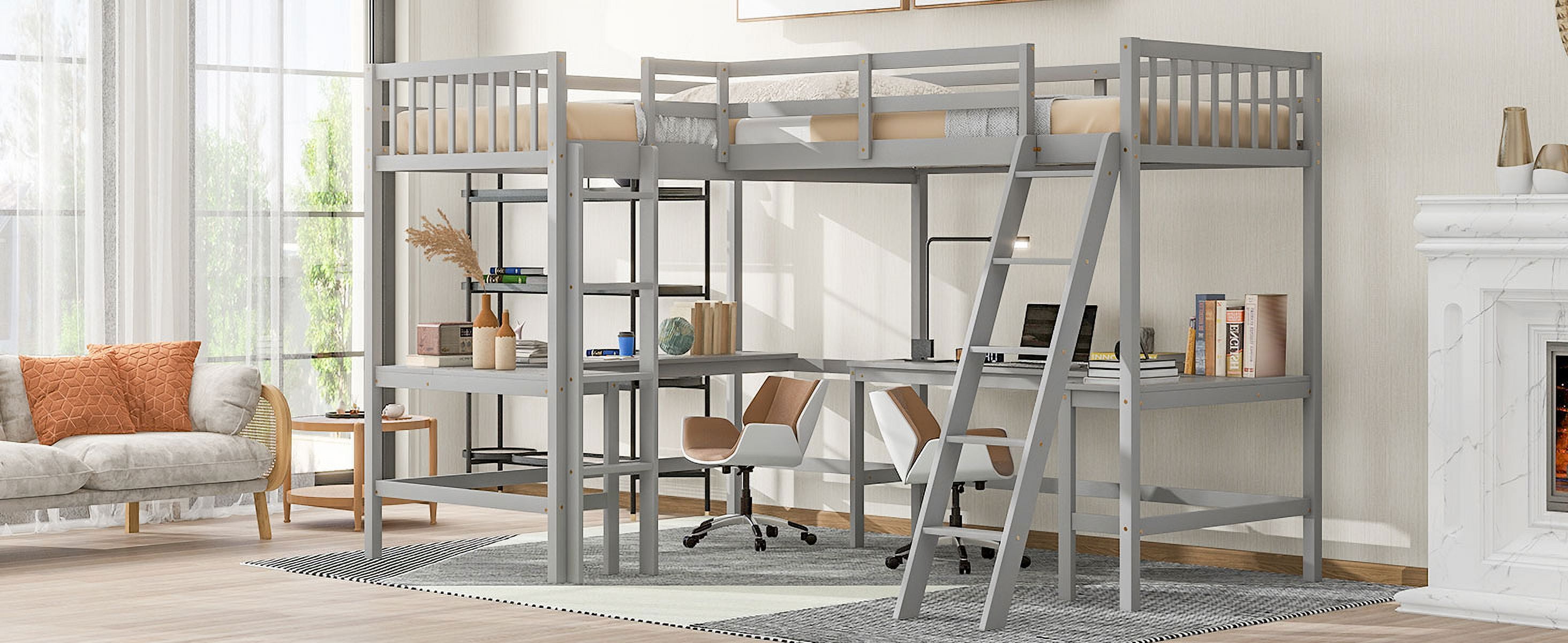Dovelina Wood Twin Size L-Shaped Loft Bed with Ladder and 2 Built-in L ...