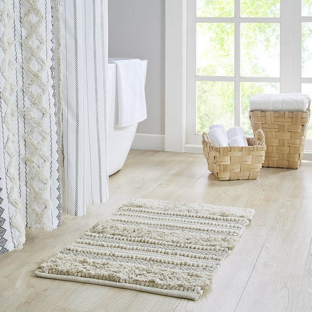 Dovelina Woven Texture Stripe Bath Rug Natural 20x32", Beige - Walmart.com