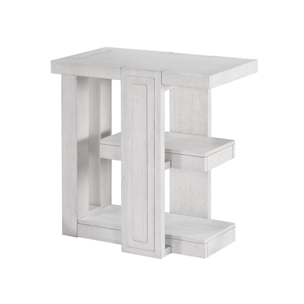Dover 14" Rectangular Side End Table with Storage Shelves Cerused White ...