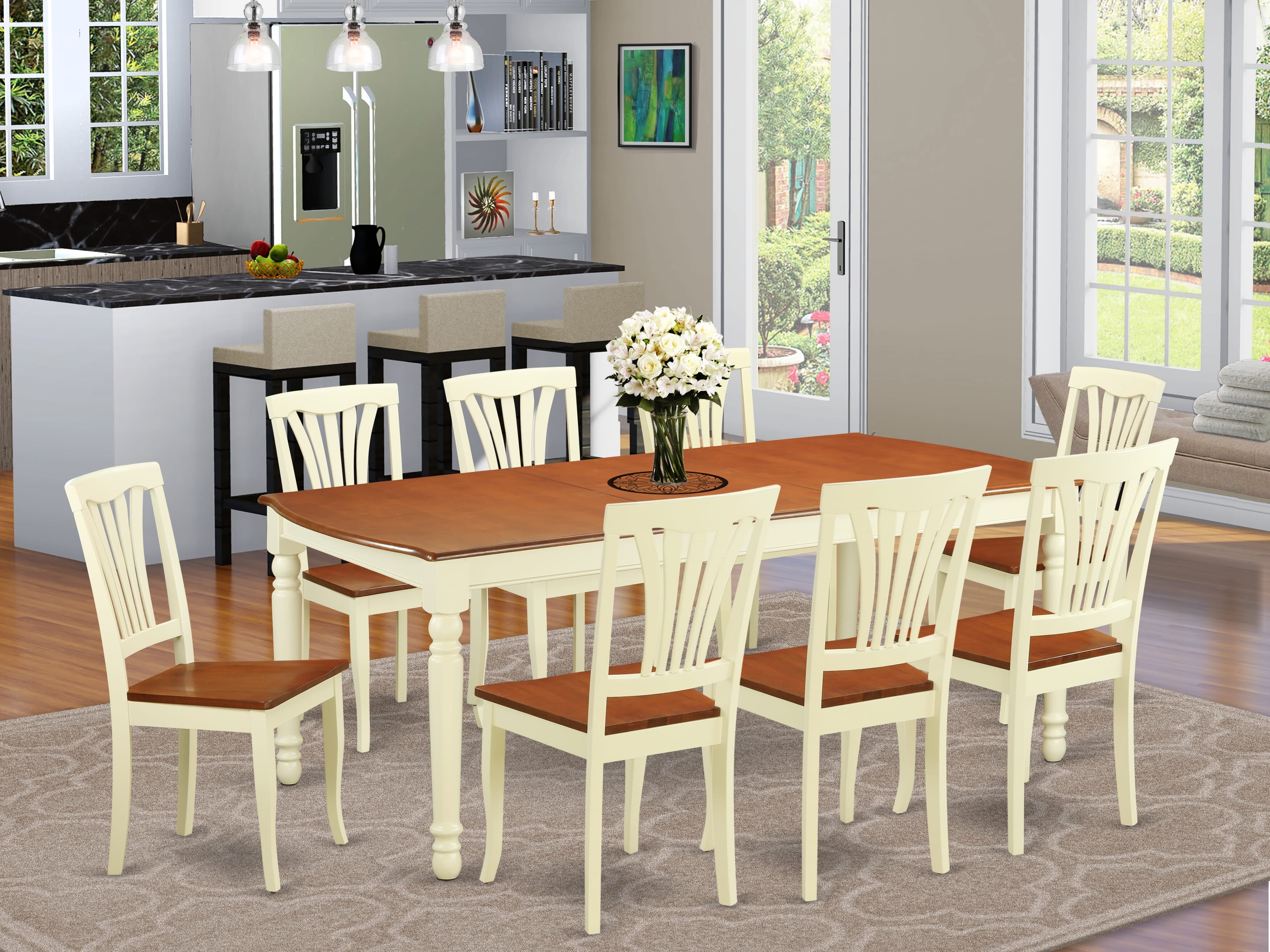 Dover 9 Piece Rectangular Dining Table Set with Avon Wooden Seat Chairs ...