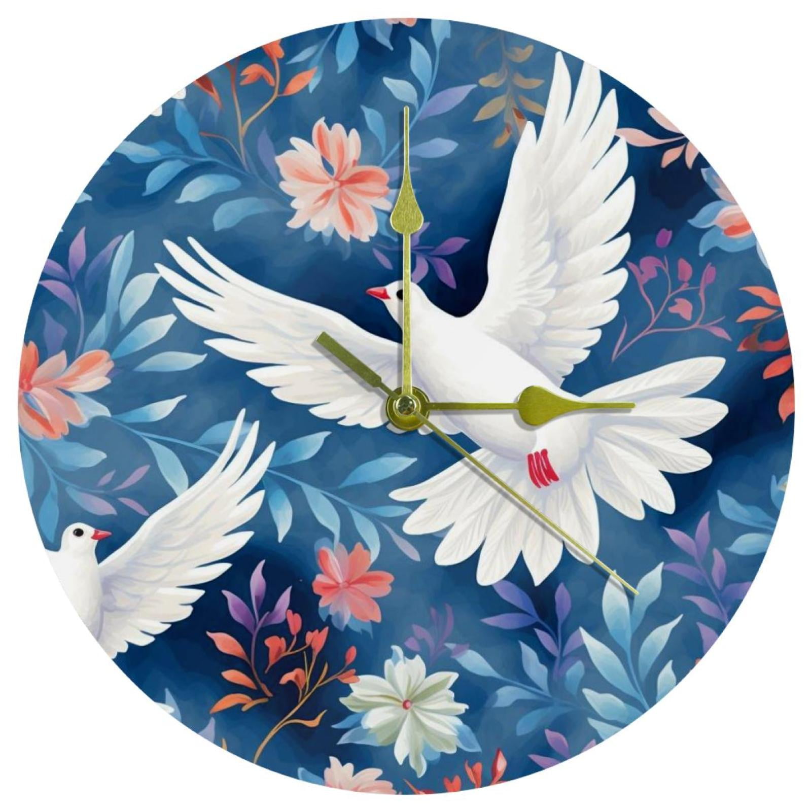 Doves 9.8 Inch Round Acrylic Wall Clock - Silent Non Ticking Battery ...