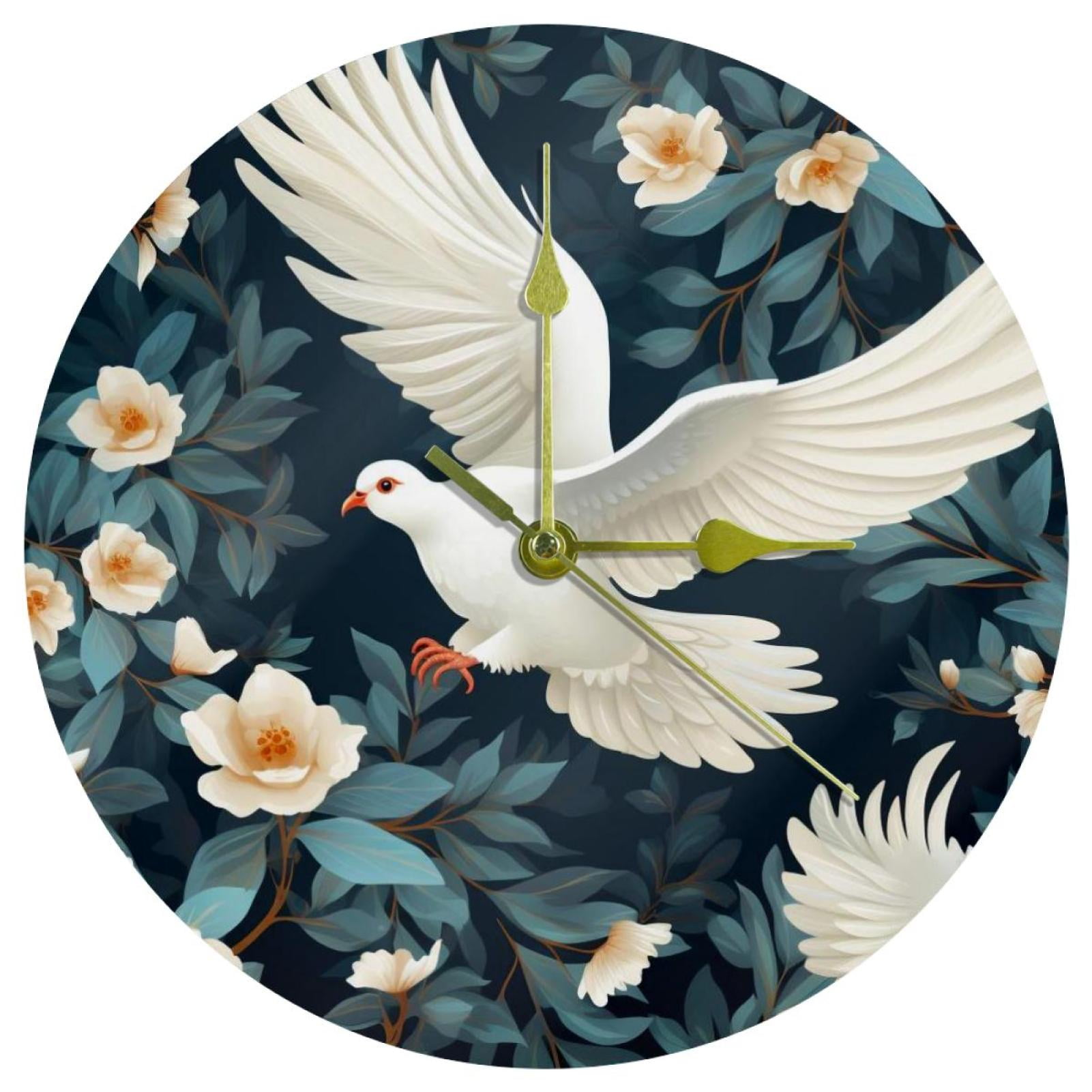 Doves 9.8 Inch Round Acrylic Wall Clock - Silent Non Ticking Battery ...