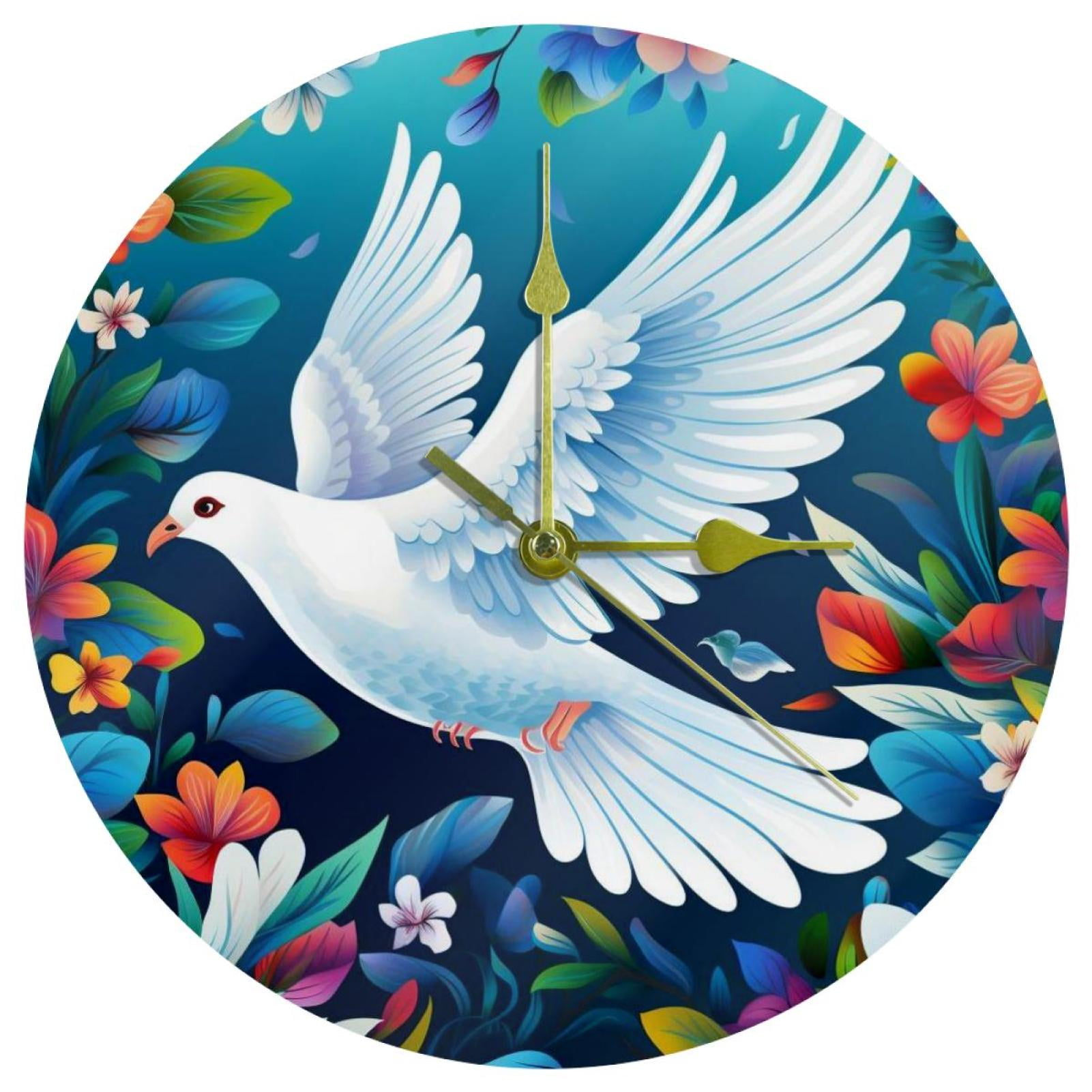 Doves Circular Acrylic Wall Clock - Elegant Timepiece for Home Decor ...