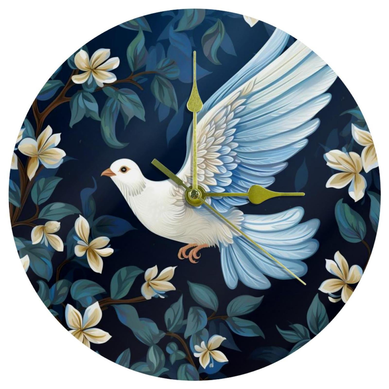 Doves Circular Acrylic Wall Clock - Elegant Timepiece with Modern ...