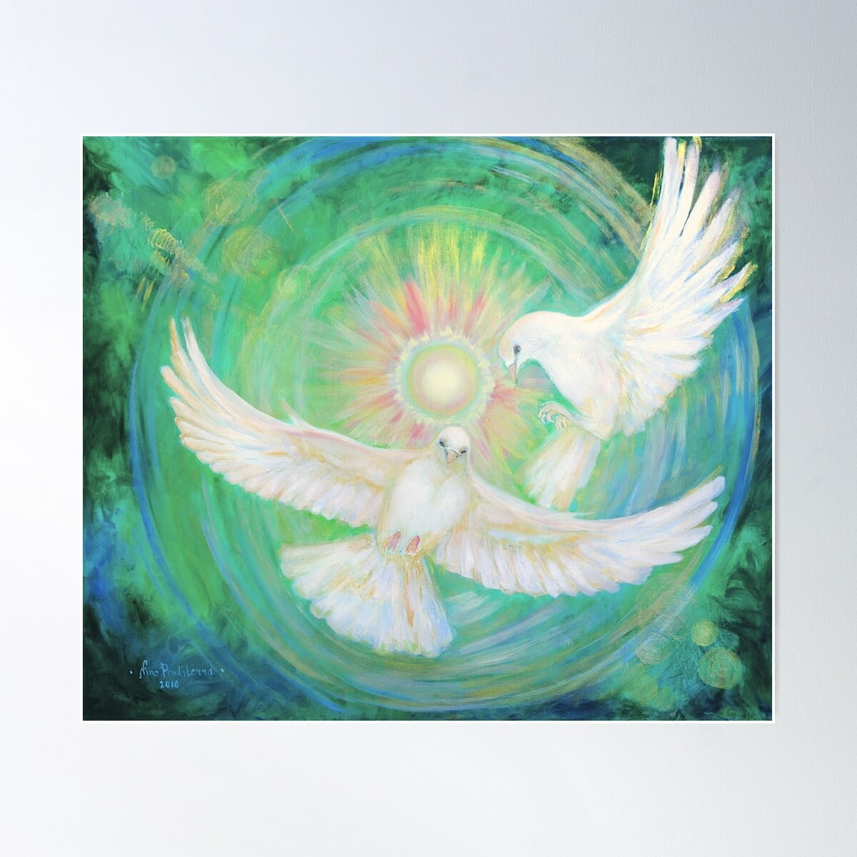 Doves, Healing, Green Energy Poster Wall Art, Modern Wall Decor For ...