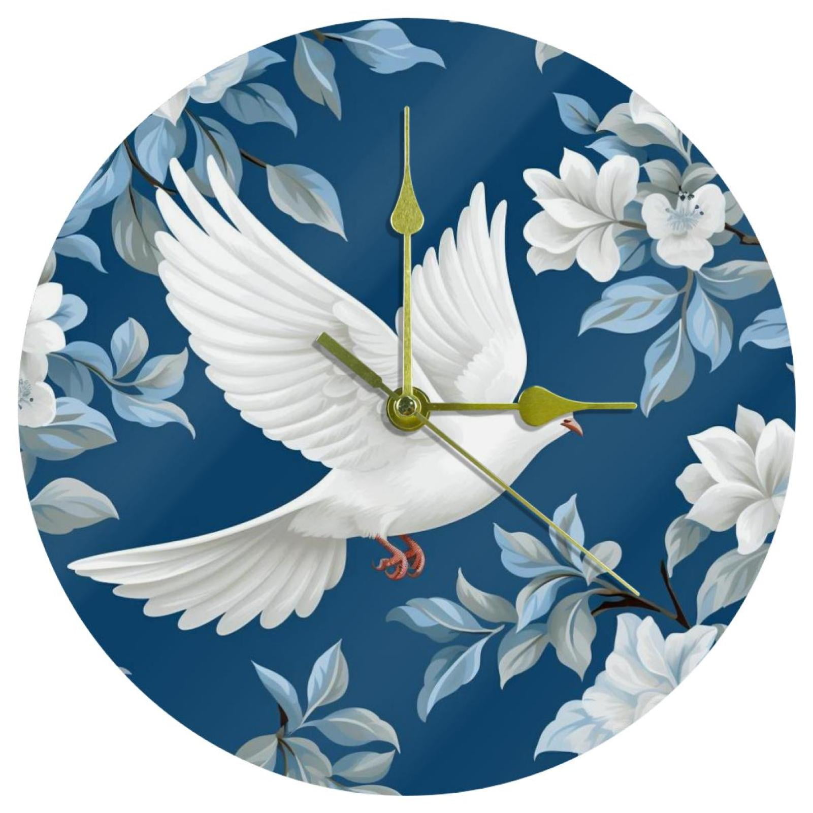 Doves Round Acrylic 9.8 Inches Silent Non Ticking Battery Powered Wall ...