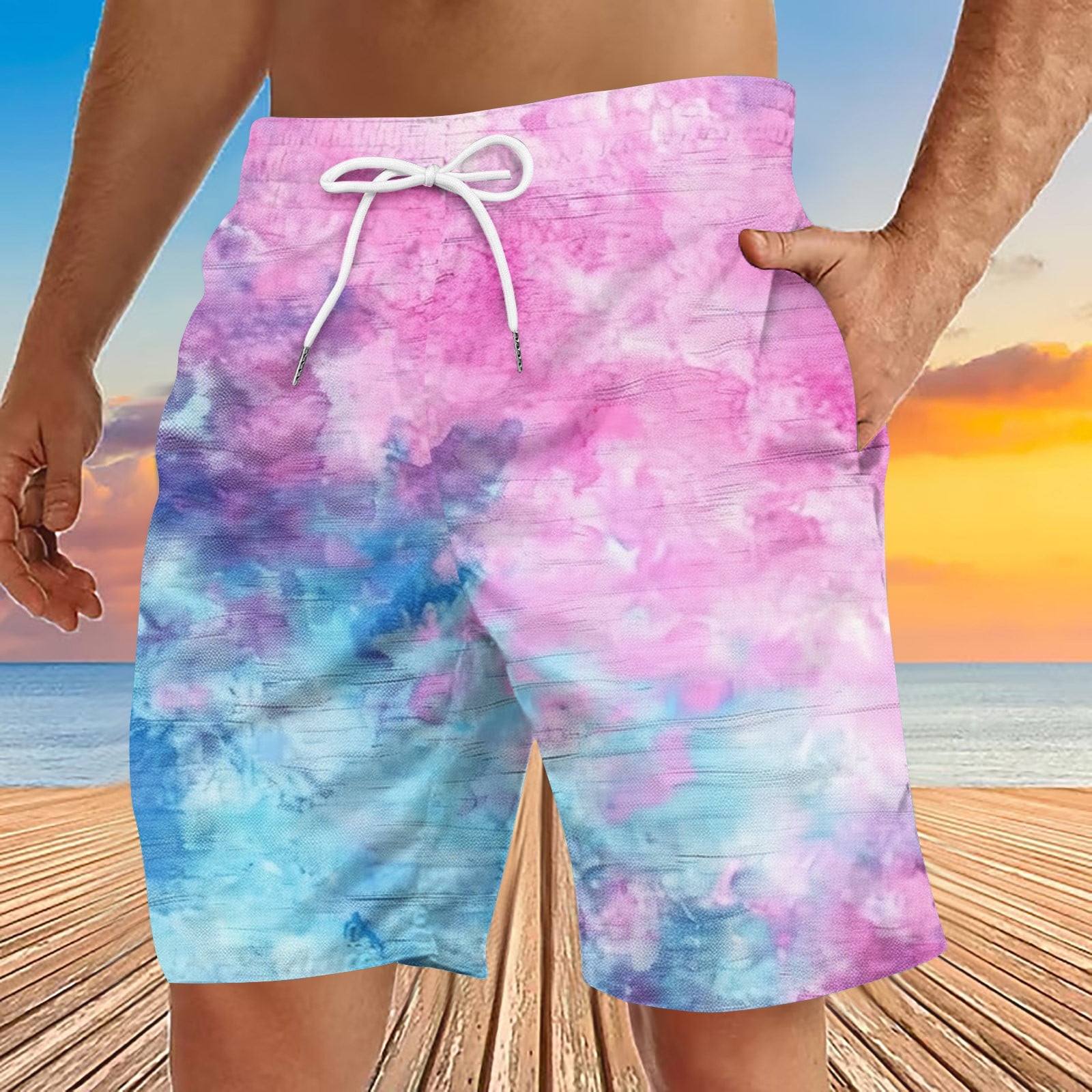 Dovford Beach Shorts for Men Hawaiian Graphic Lightning Print ...